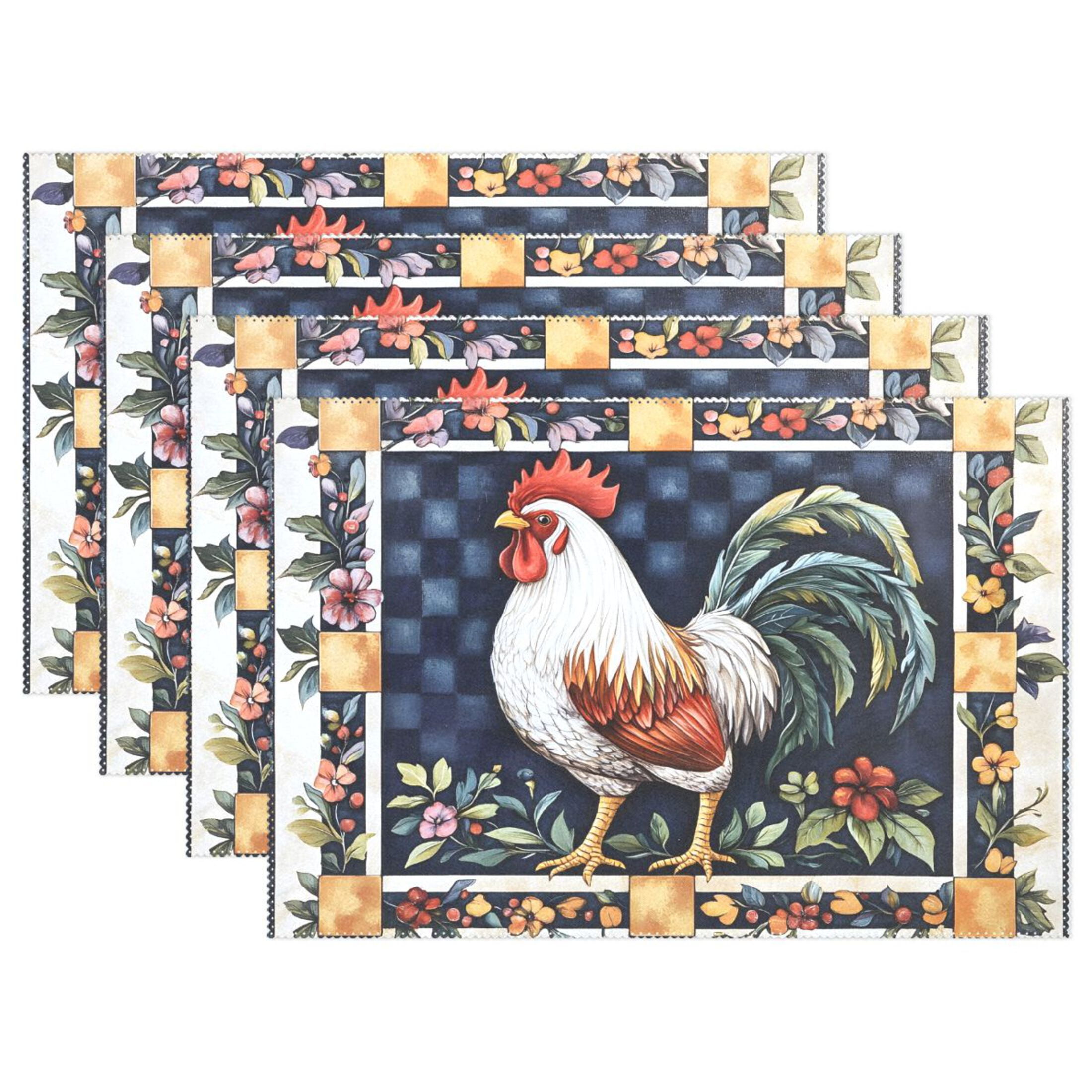Ryvnso Placemats Set of 4 Rooster Elegant Dining Mats Heat-Resistant ...