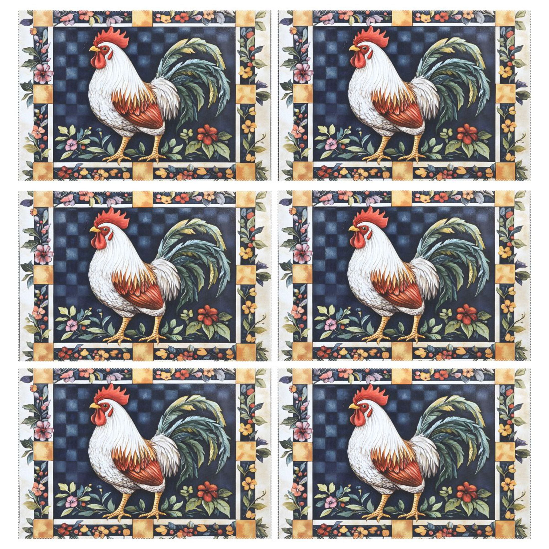 Ryvnso Placemats Set of 6 Rooster Elegant Dining Mats Heat-Resistant ...