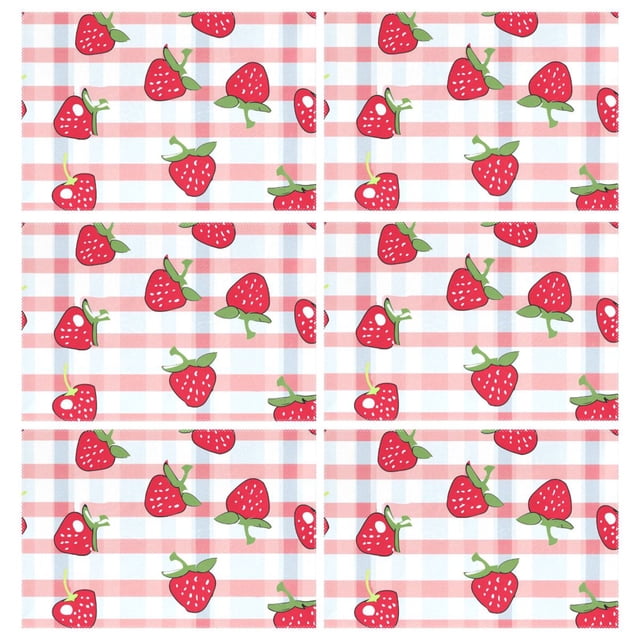Ryvnso Placemats Set of 6 Strawberry on Checkered Dining Mats Heat ...