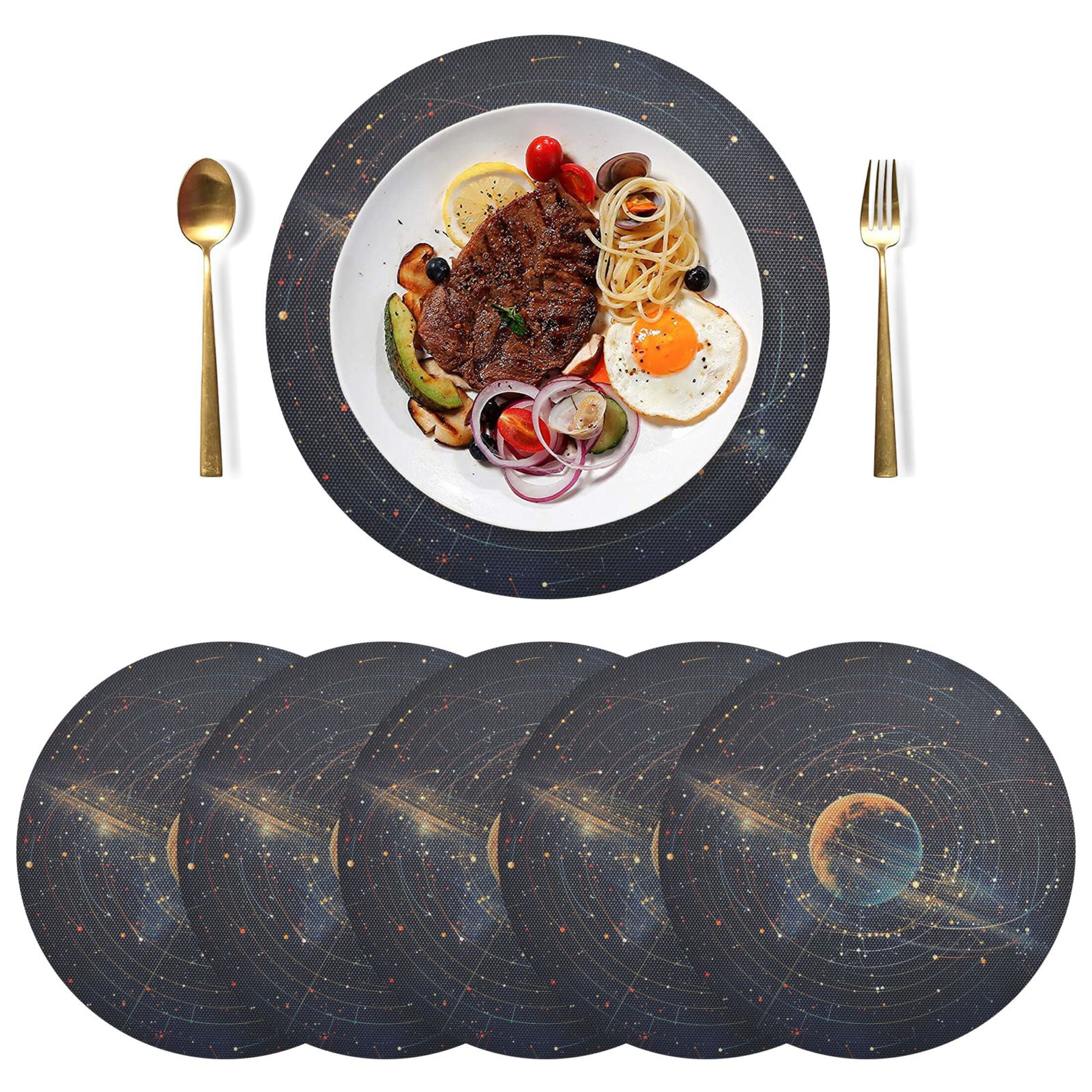 Ryvnso Planet Space Stars Round Plate Mats Dining Table Placemat Set of ...
