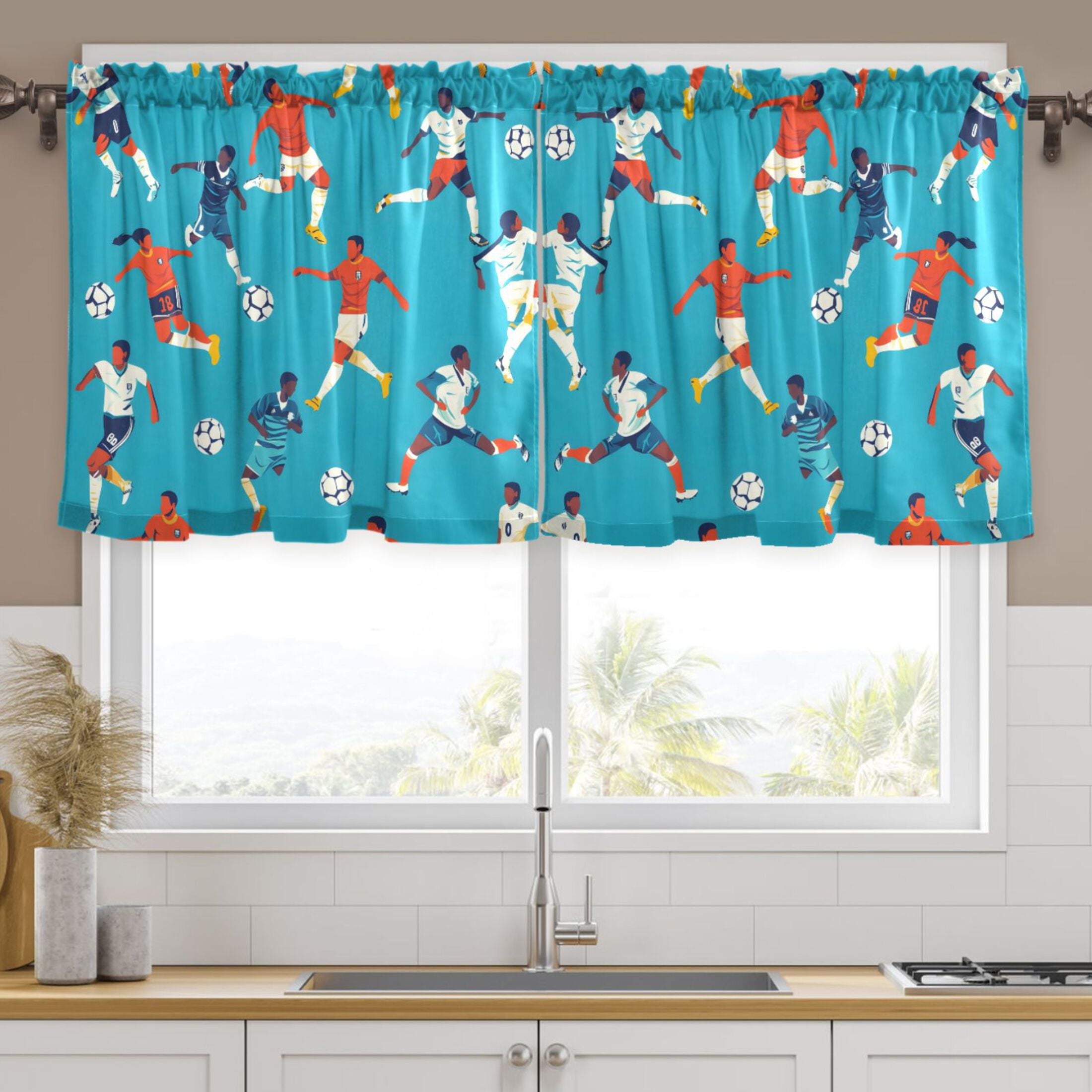 Ryvnso Play Soccer Football Curtains Sets Short Curtain Rod Pocket Half ...