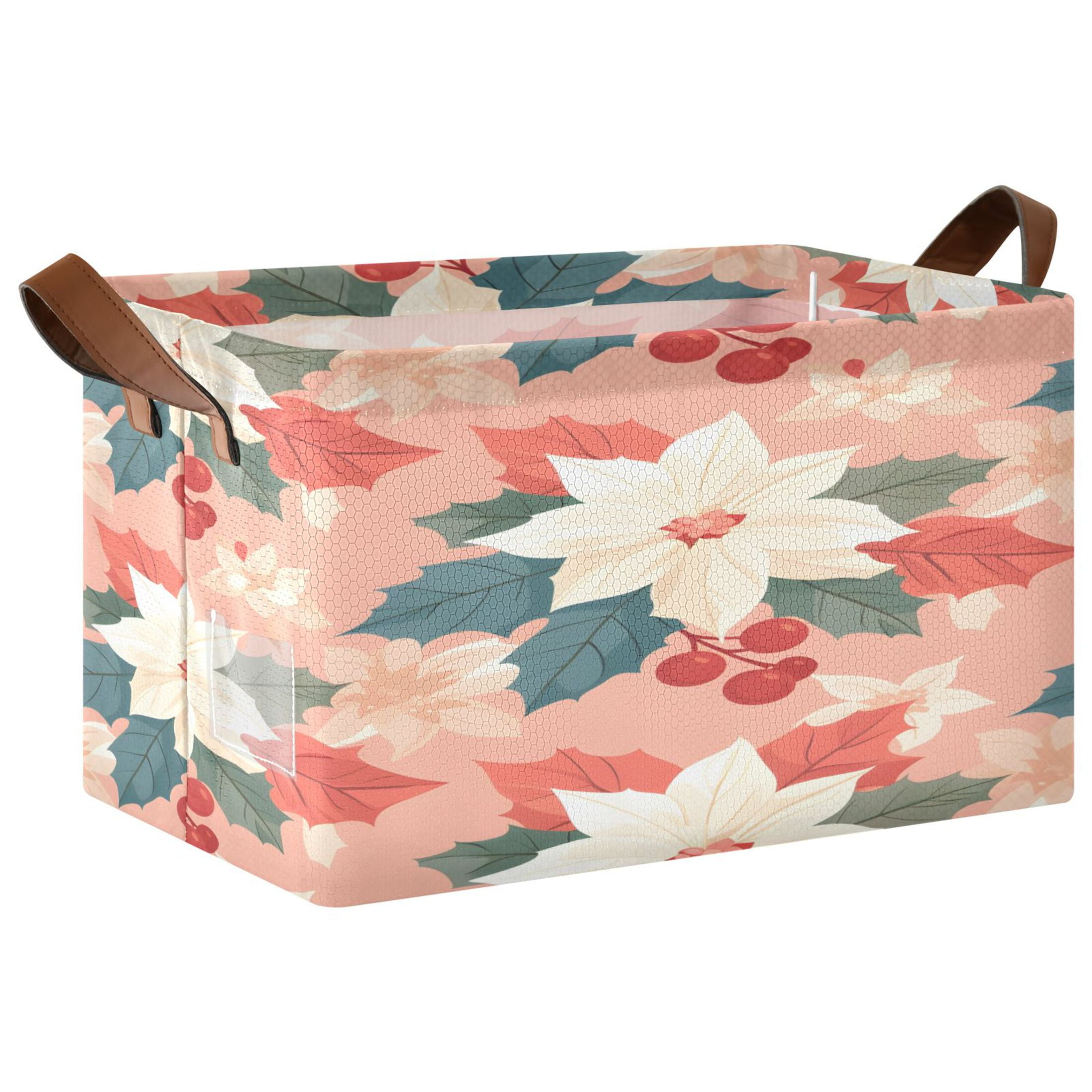 Ryvnso Poinsettia Flower Cherry Storage Bins Large Basket Foldable Cube ...