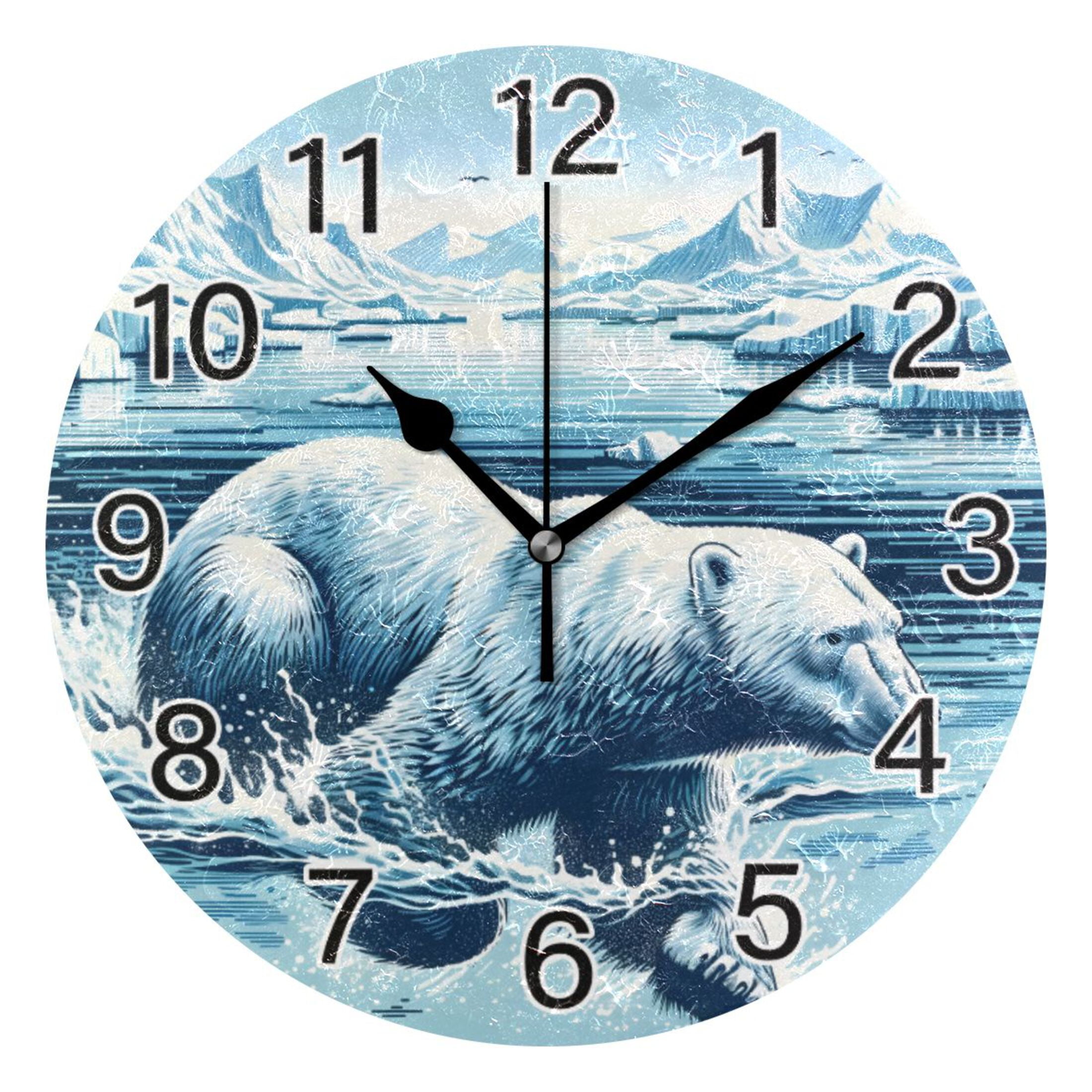 Ryvnso Polar Bear Swimming Wall Clock Non Ticking Silent Kitchen Clock ...