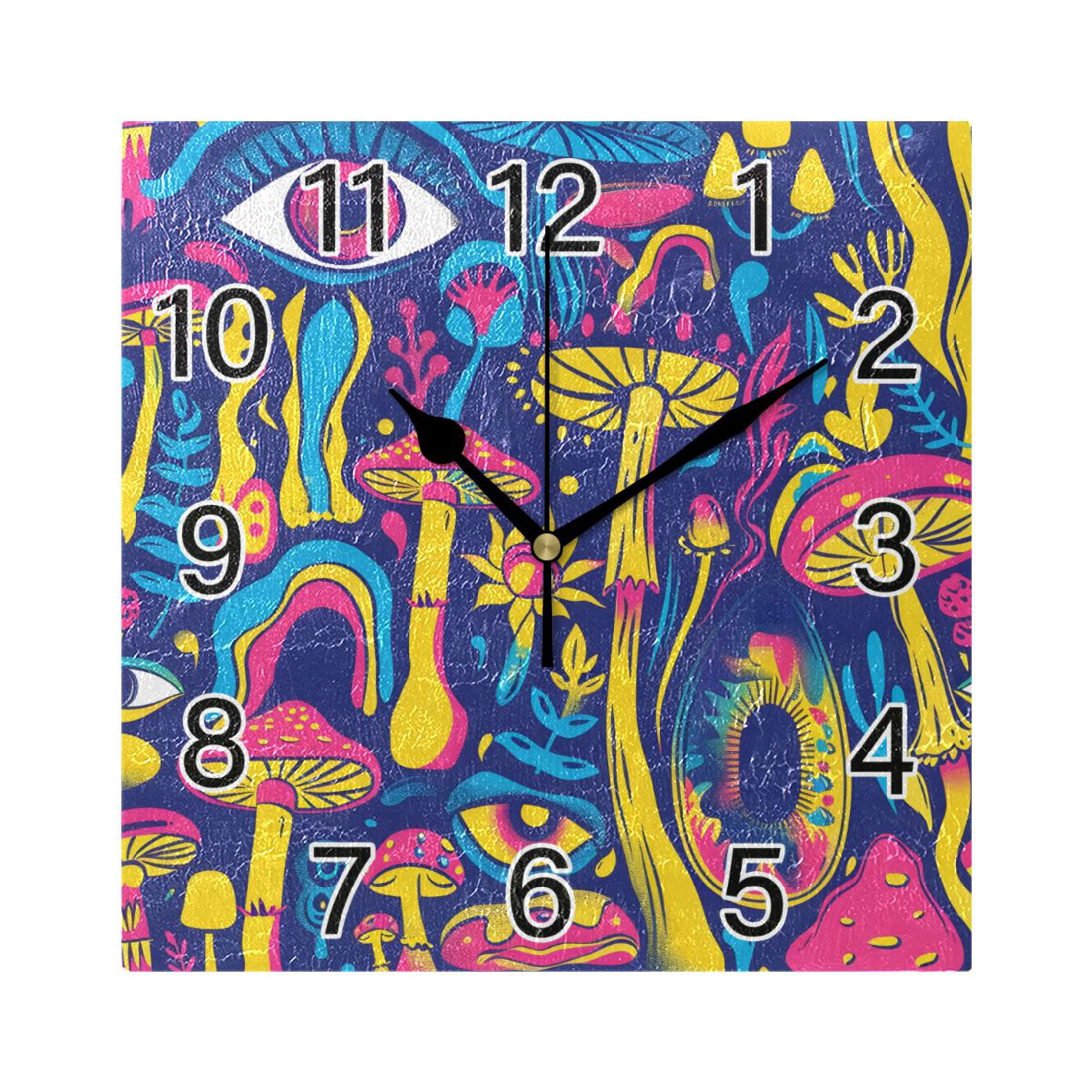 Ryvnso Psychedelic Mushroom and Eye Wall Clock Square Silent Non ...