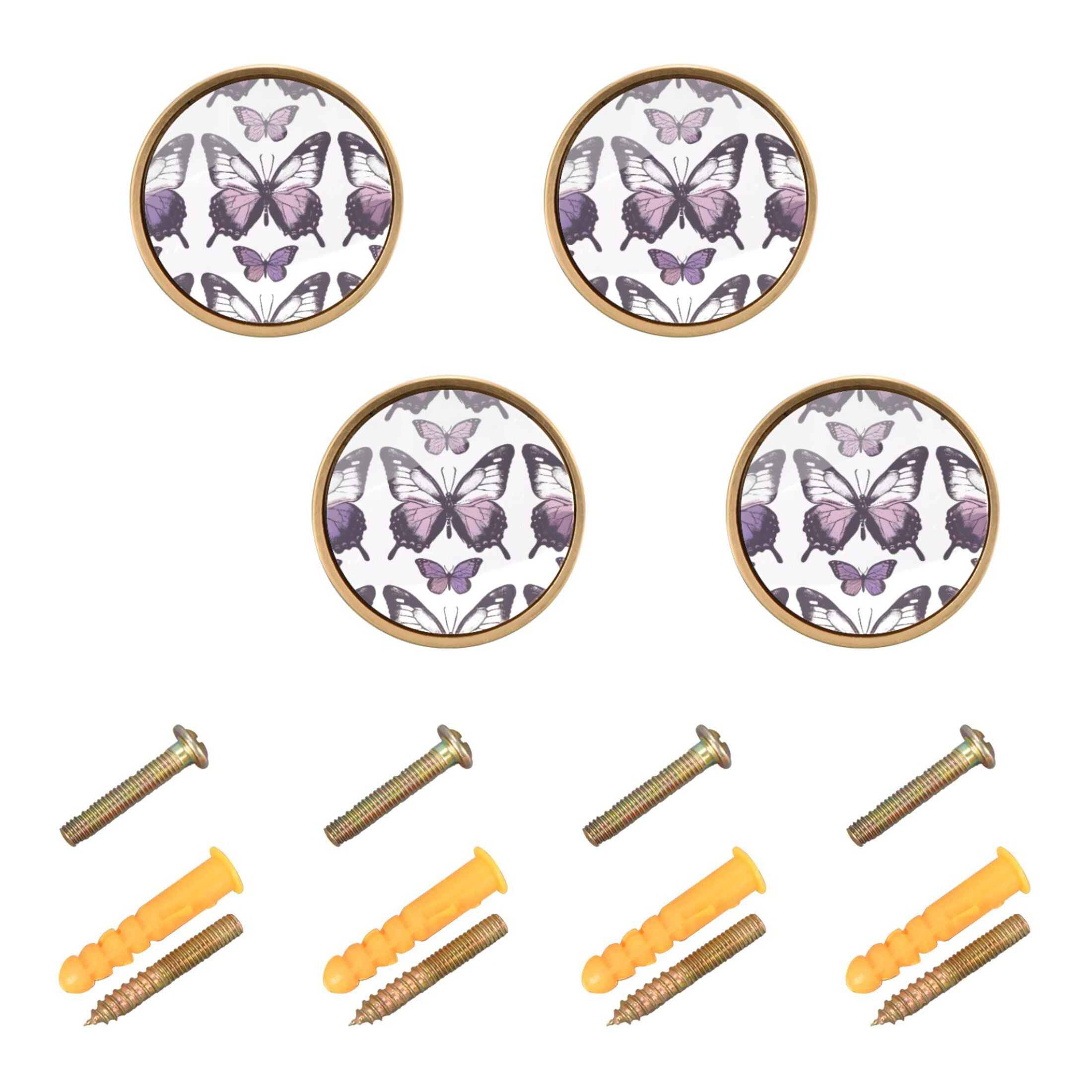 Ryvnso Purple Butterfly Cabinet Knobs Kitchen Door Round Pulls Drawers ...