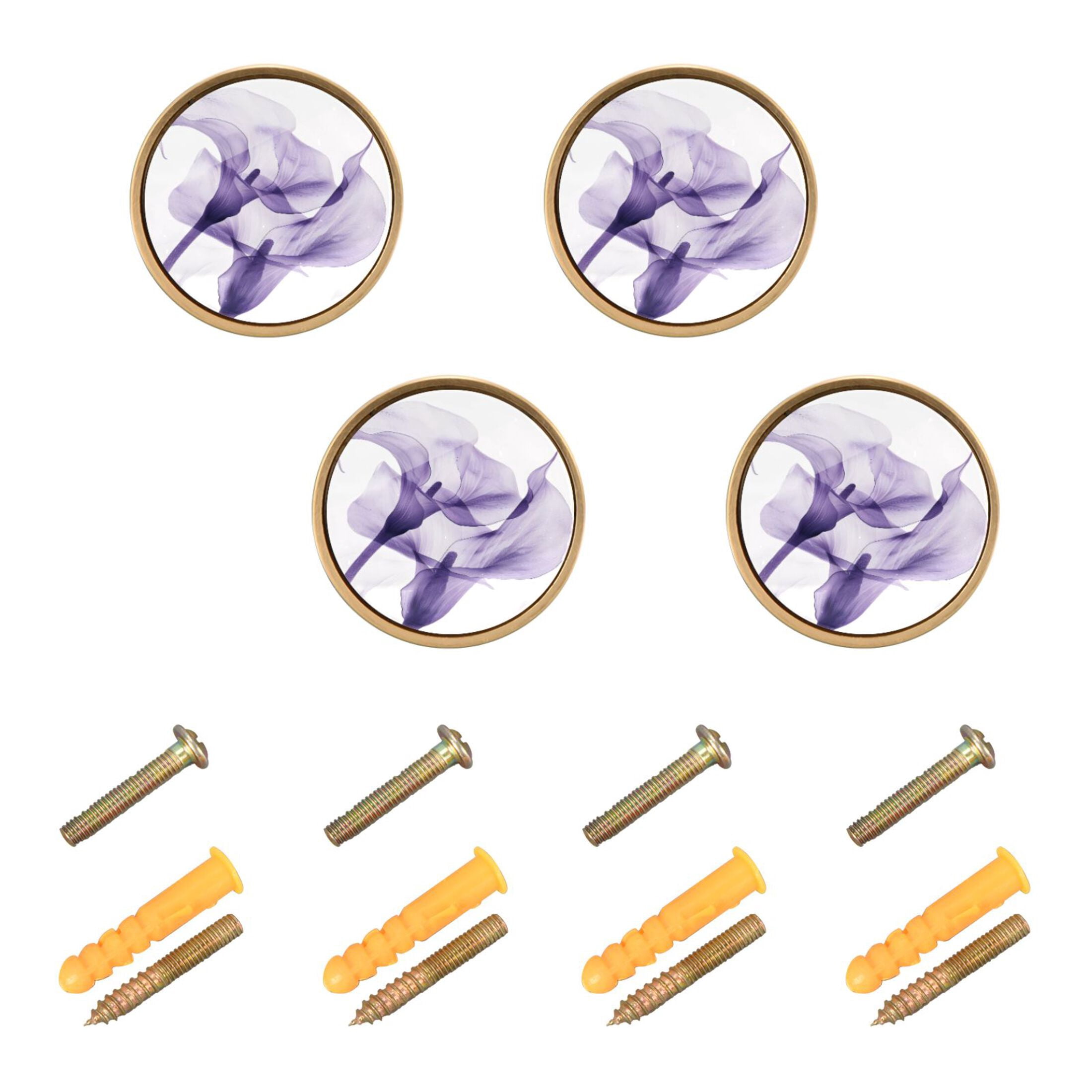 Ryvnso Purple Flower Cabinet Knobs Kitchen Door Round Pulls Drawers ...