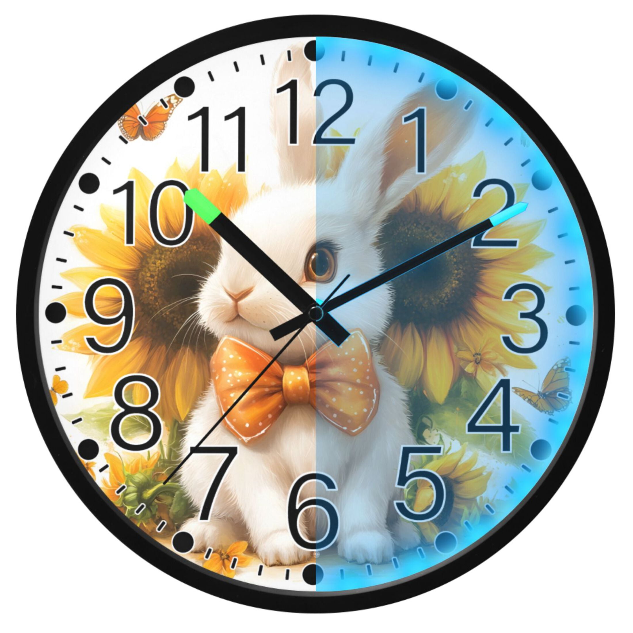 Ryvnso Rabbit Sunflower 12 Inch Night Light Wall Clock Silent Battery ...