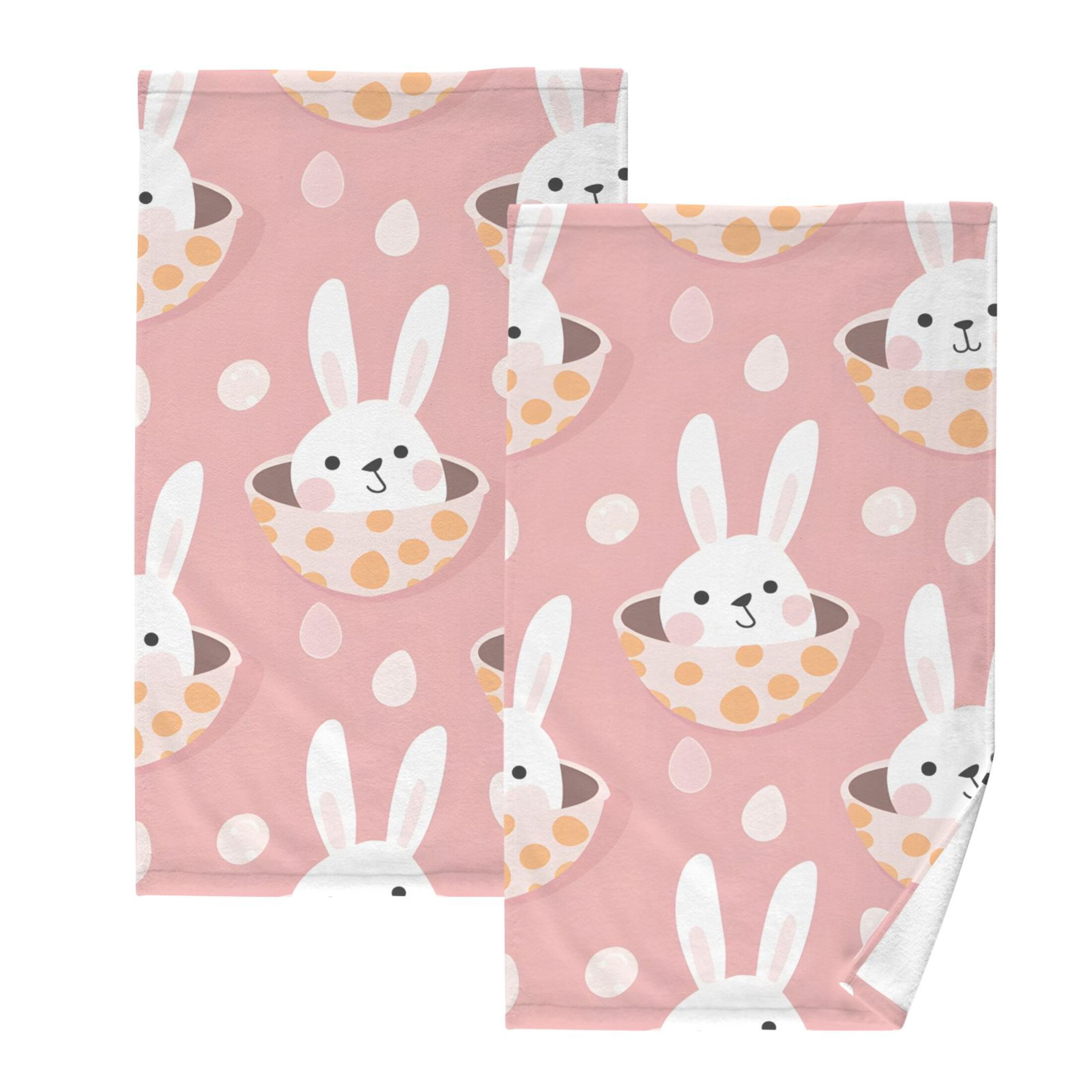 Ryvnso Rabbit and Egg Cotton Hand Towels Sets Face Towel 2 PCs Bathroom ...