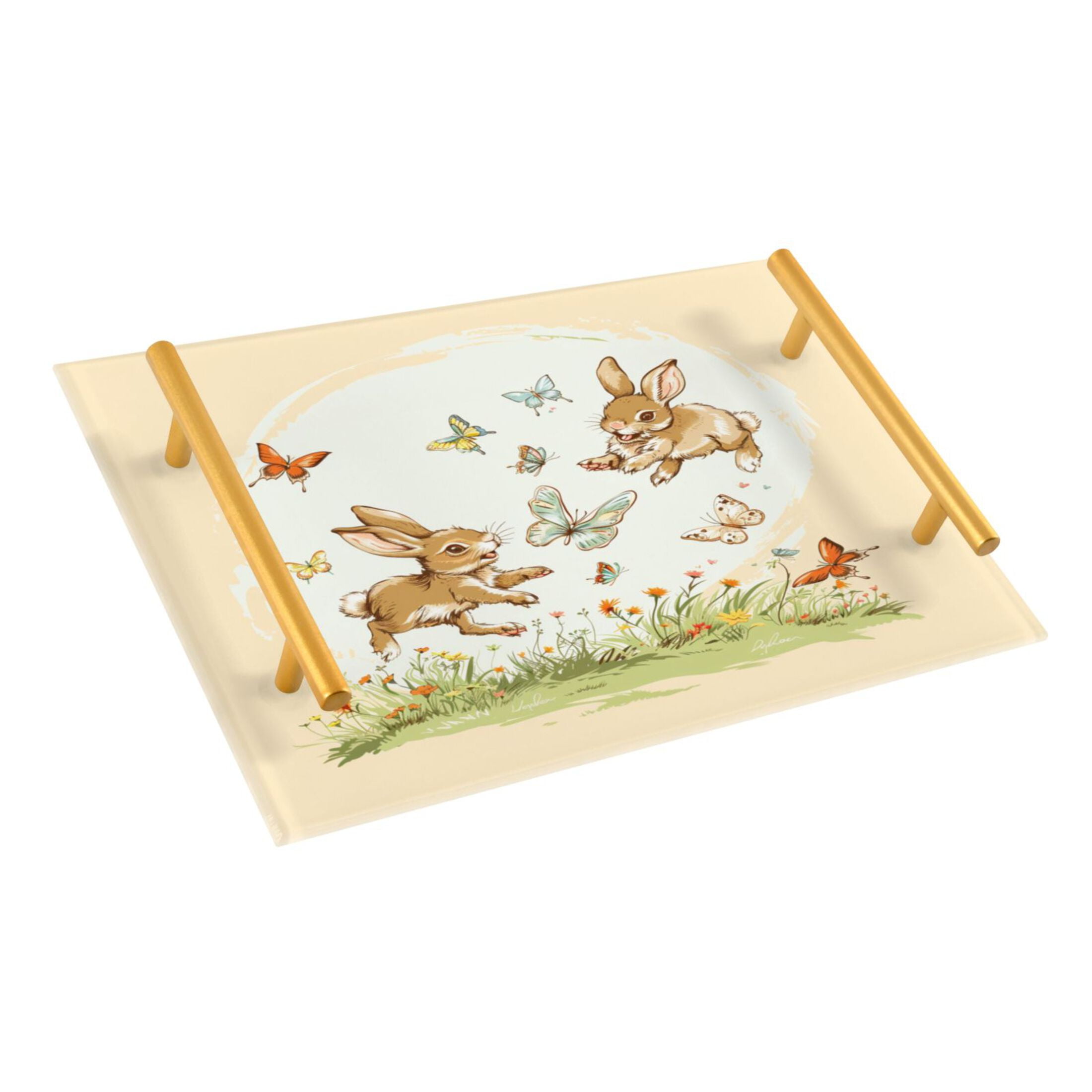 Ryvnso Rabbits with Butterflies Bathroom Tray Vanity Countertop Trays ...