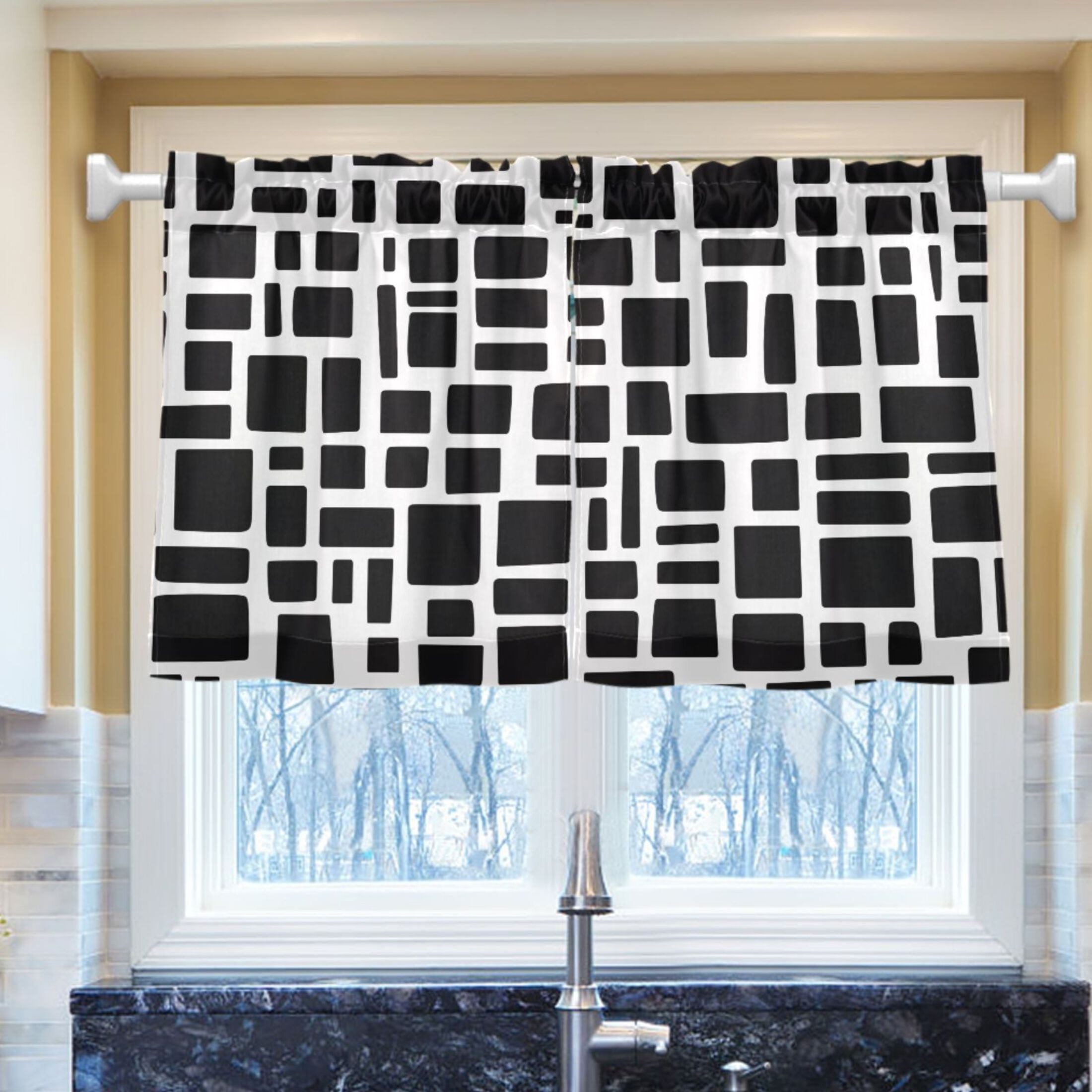 Ryvnso Rectangular Pattern Half Curtains Sets Tier 2 Panels Short ...