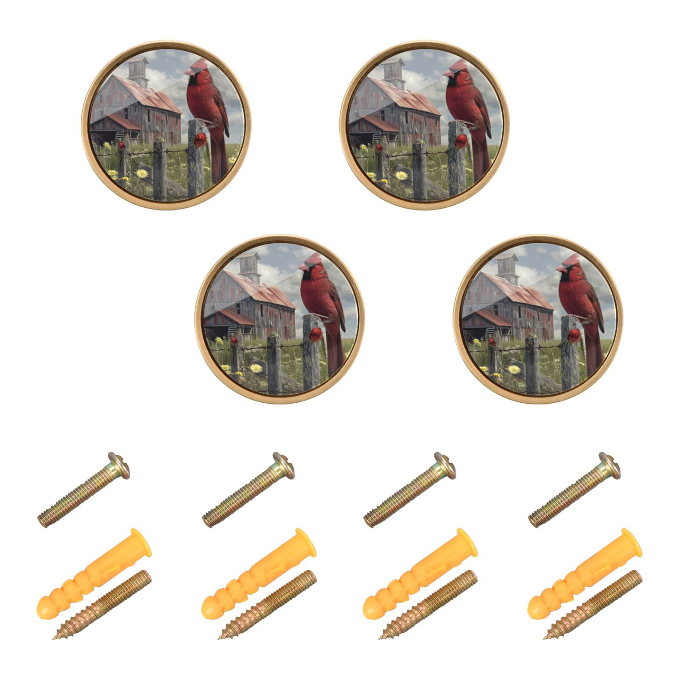 Ryvnso Red Bird Farm House Cabinet Knobs Kitchen Door Round Pulls ...