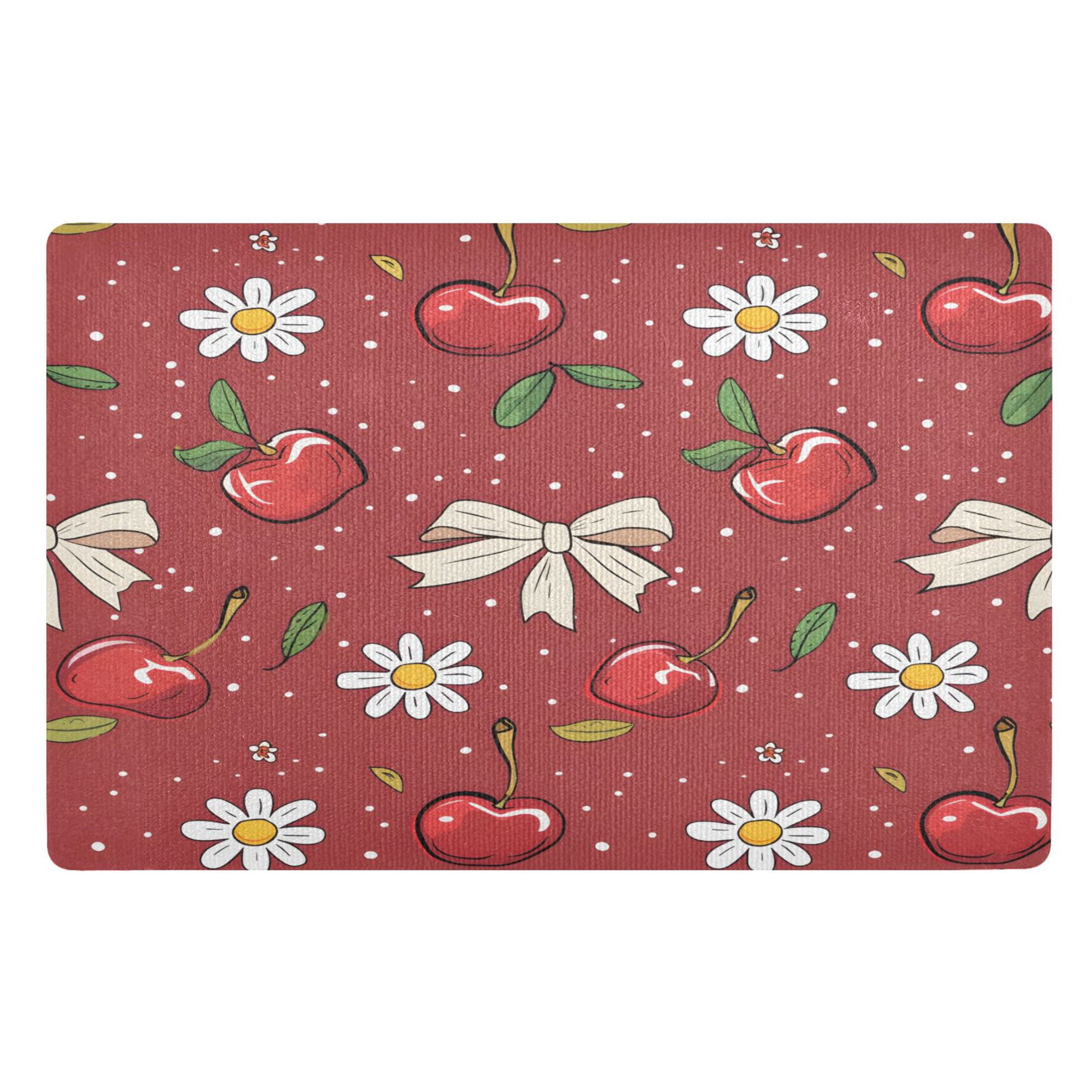 Ryvnso Red Cherry with Daisy Flower Door Mats Outdoor Indoor Entrance ...