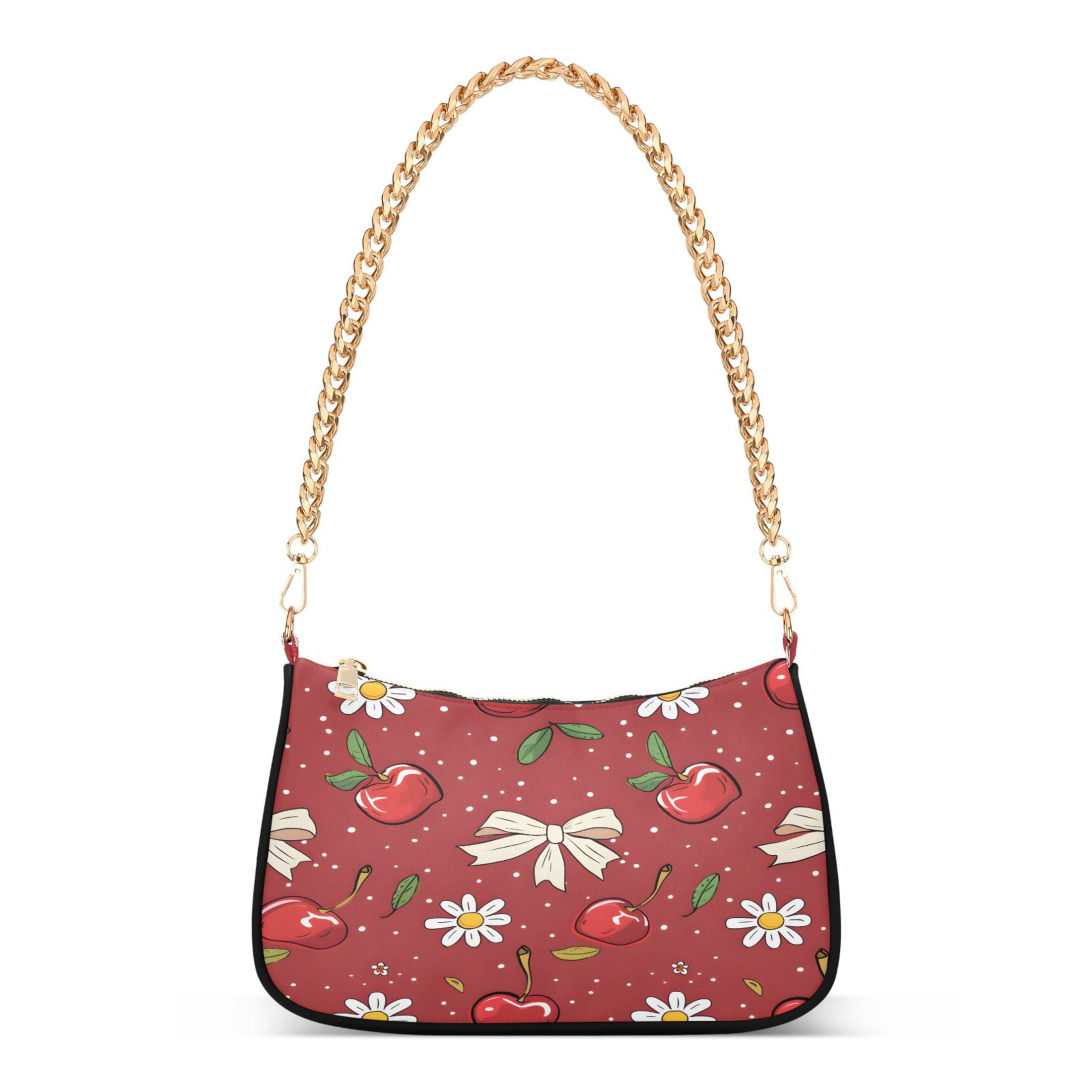 Ryvnso Red Cherry with Daisy Flower Womens Chain Shoulder Bag Tote ...