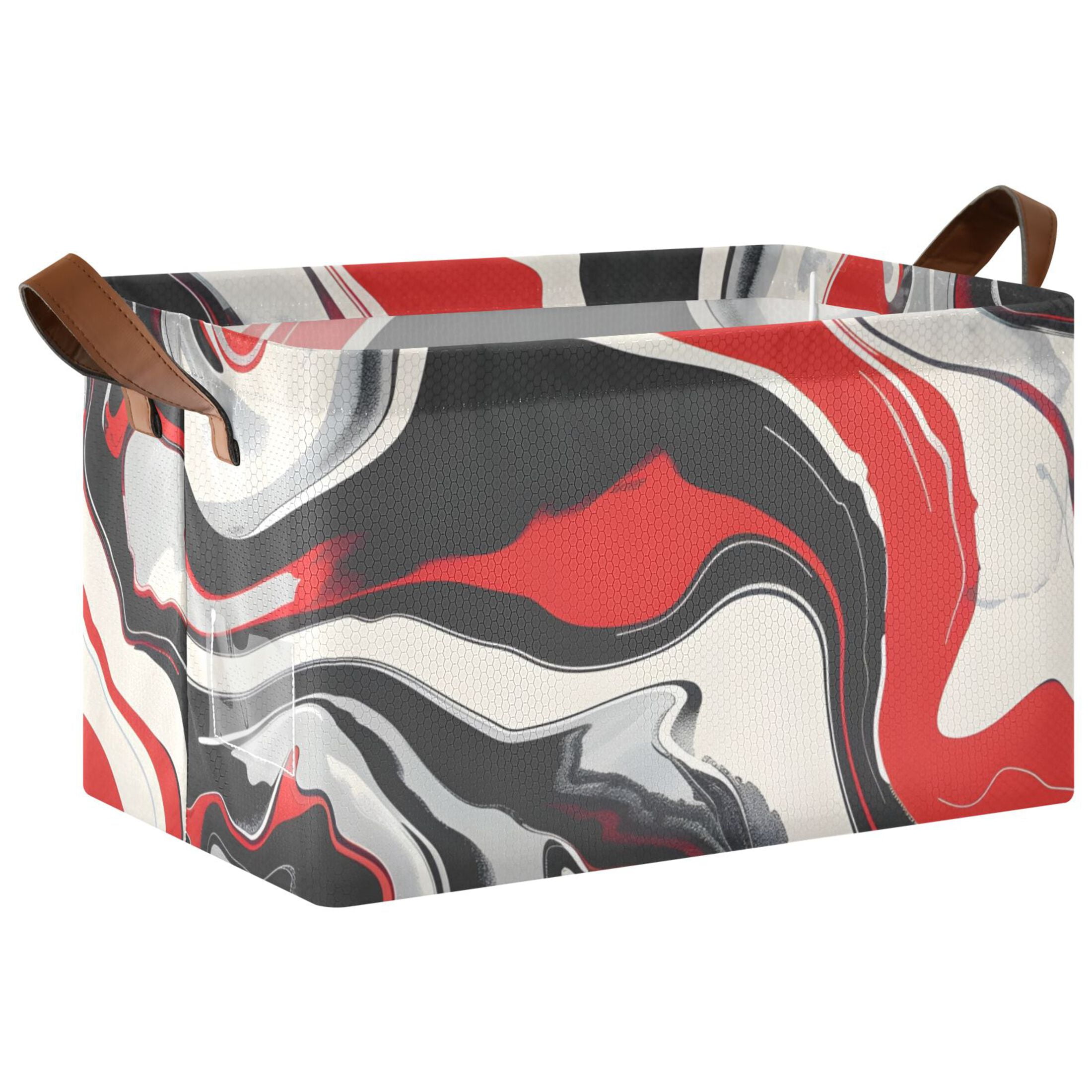 Ryvnso Red Gray Liquid Marble Storage Bins Large Basket Foldable Cube ...