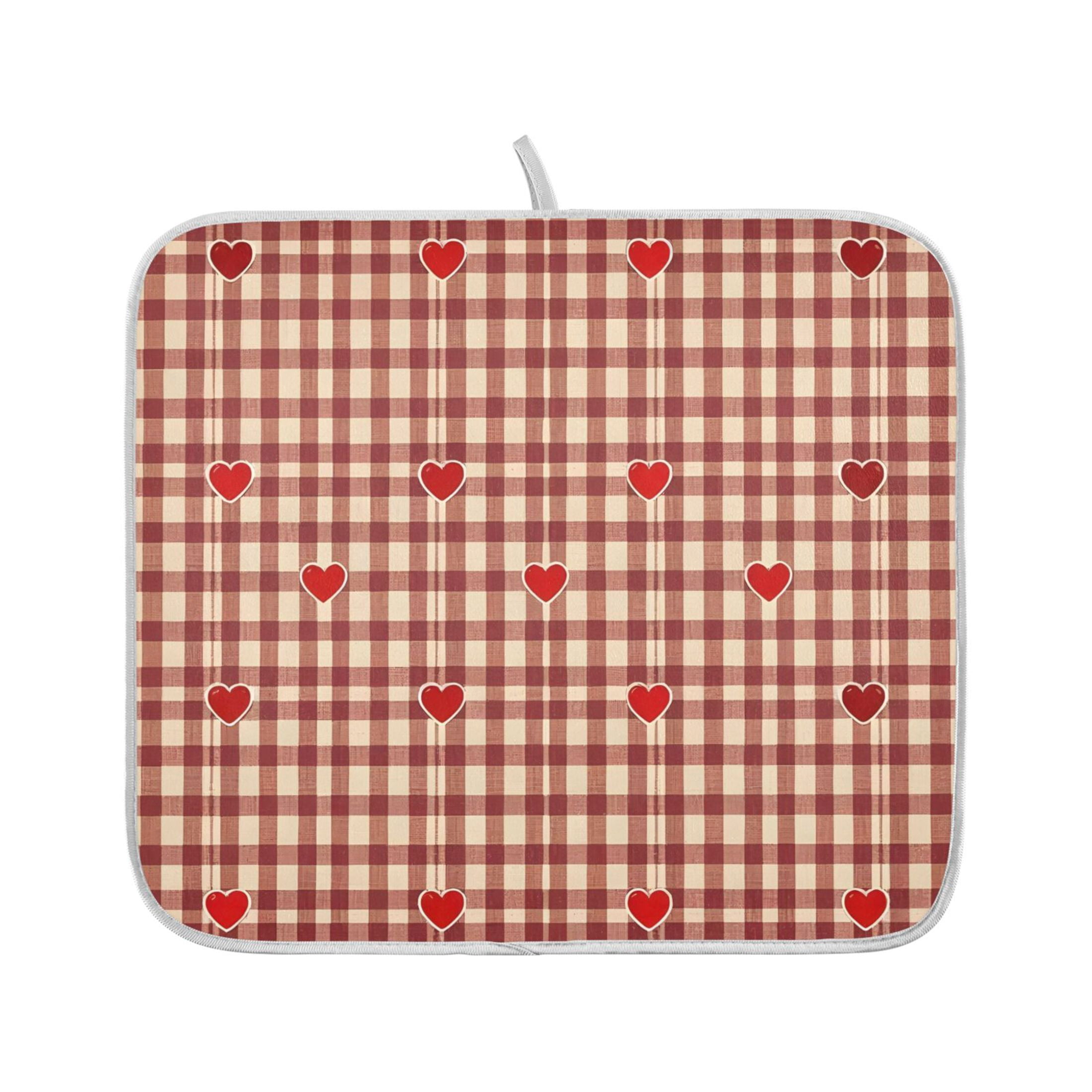 Ryvnso Red Hearts Checkered Dish Dry Mat for Kitchen Counter Absorbent ...