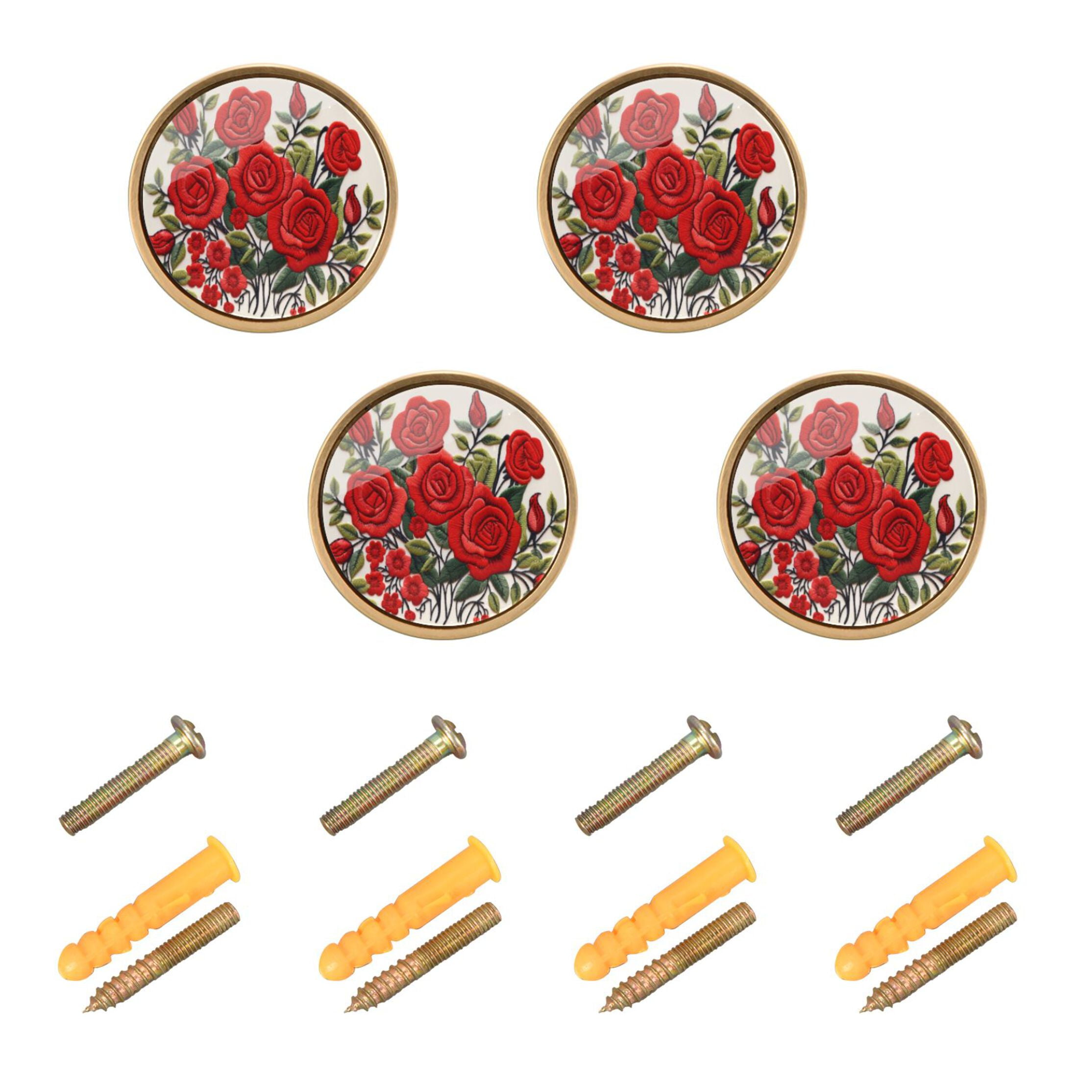Ryvnso Red Roses Flowers Cabinet Knobs Kitchen Door Round Pulls Drawers ...