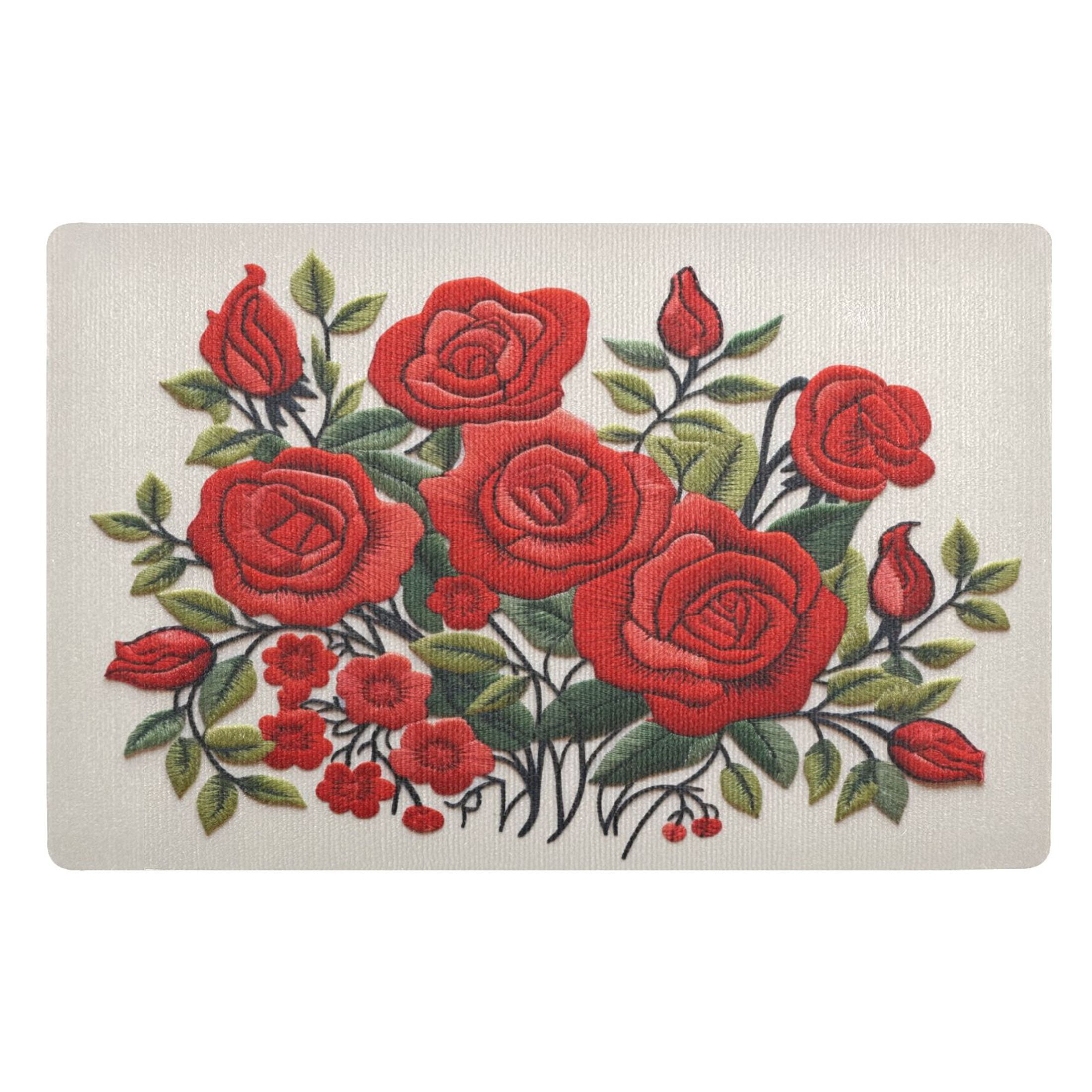 Ryvnso Red Roses Flowers Door Mats Outdoor Indoor Entrance Low Profile ...