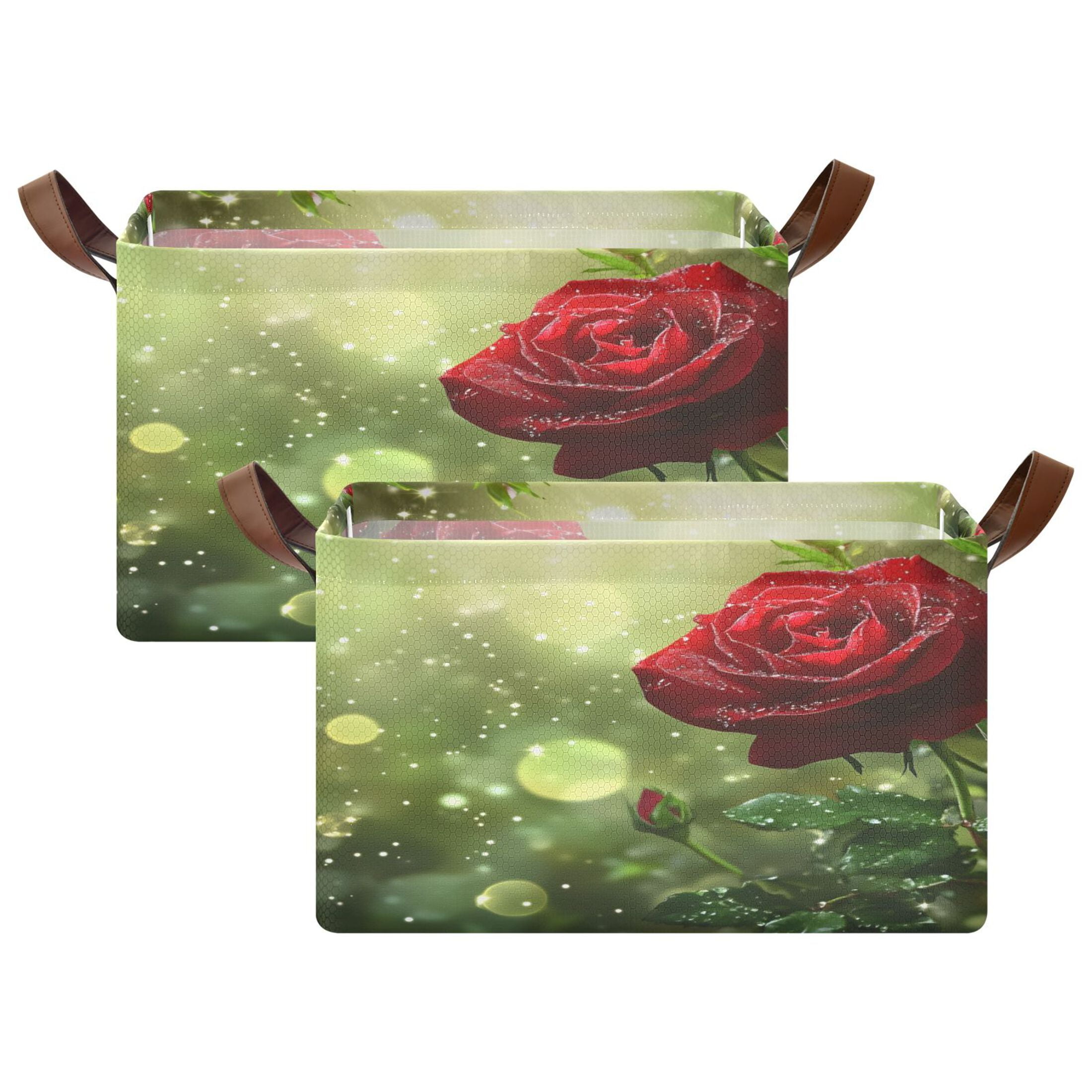Ryvnso Red Roses Flowers Storage Bins Large Basket Foldable Cube Toys ...