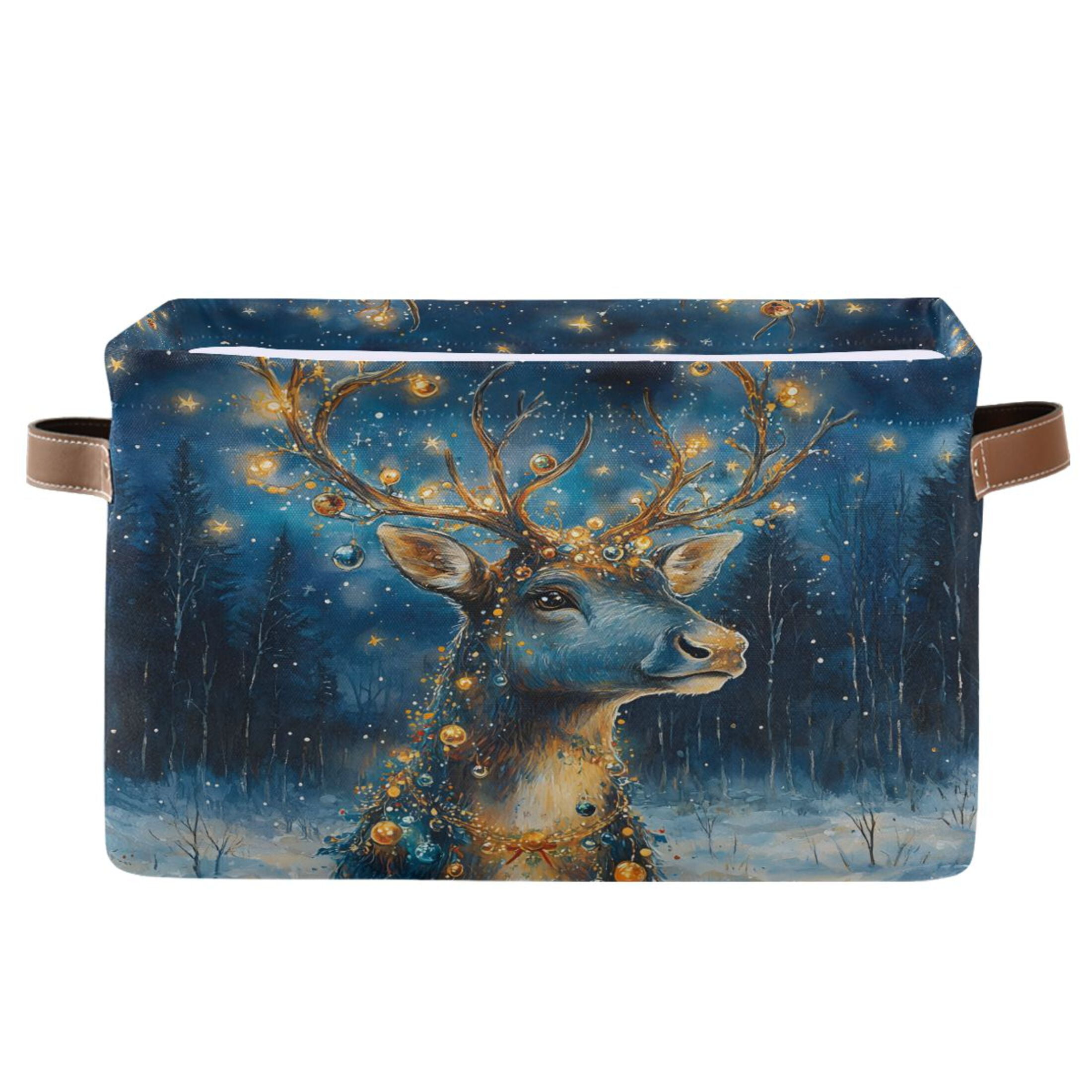 Ryvnso Reindeer Starry Night Storage Basket Large Bin Foldable Boxes ...