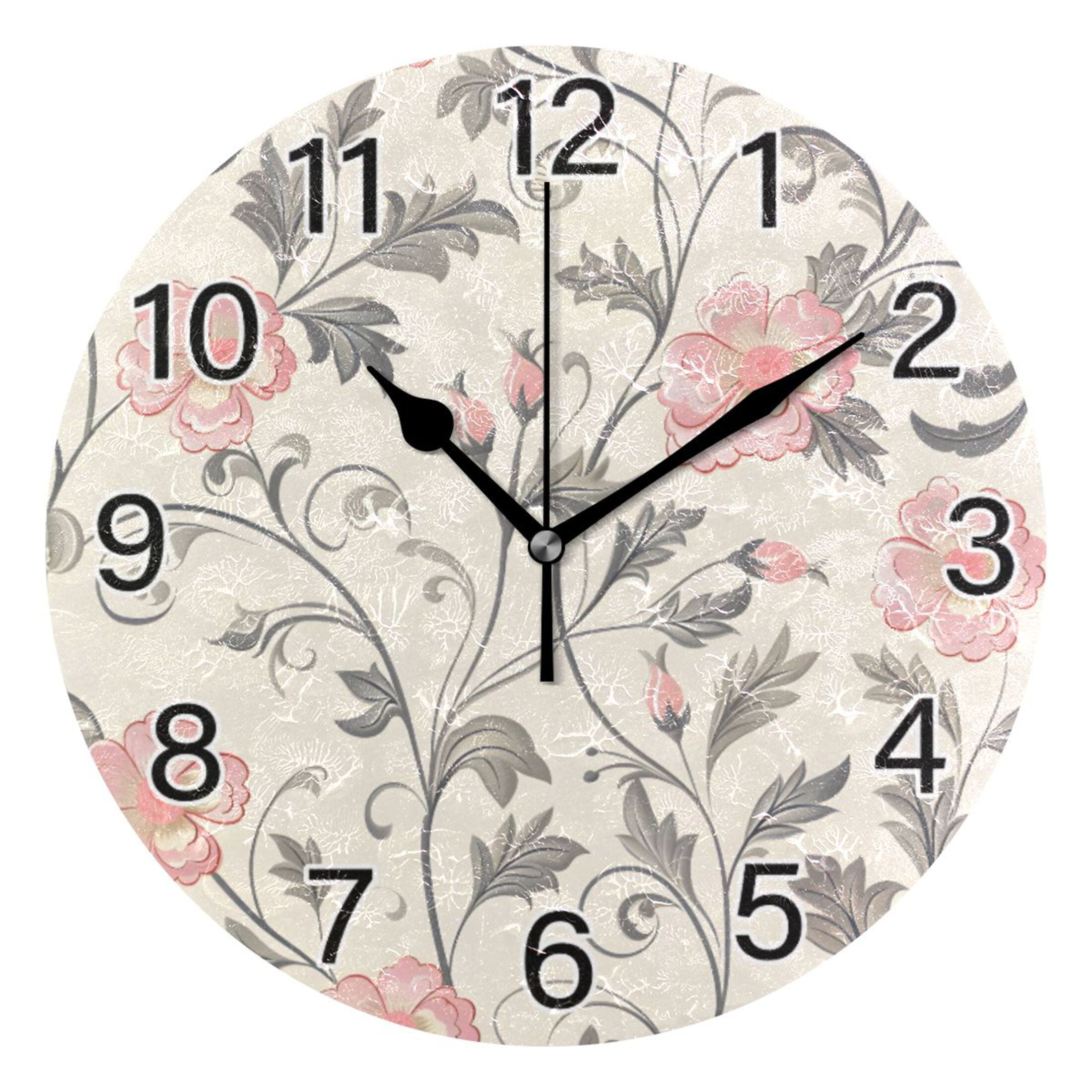 Ryvnso Retro Art Flowers Wall Clock Non Ticking Silent Kitchen Clock ...