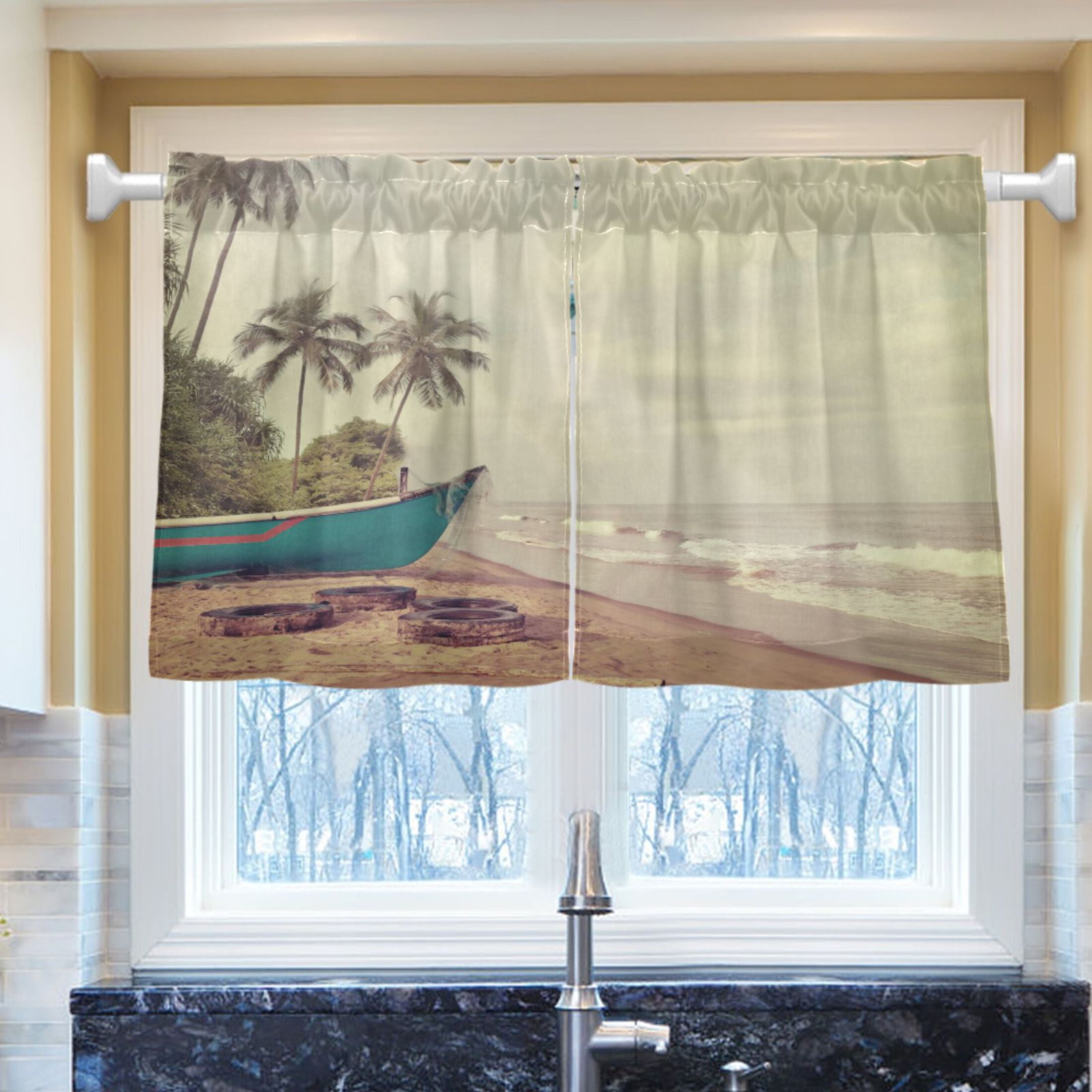 Ryvnso Retro Beach Tropical Tree Half Curtains Sets Tier 2 Panels Short ...