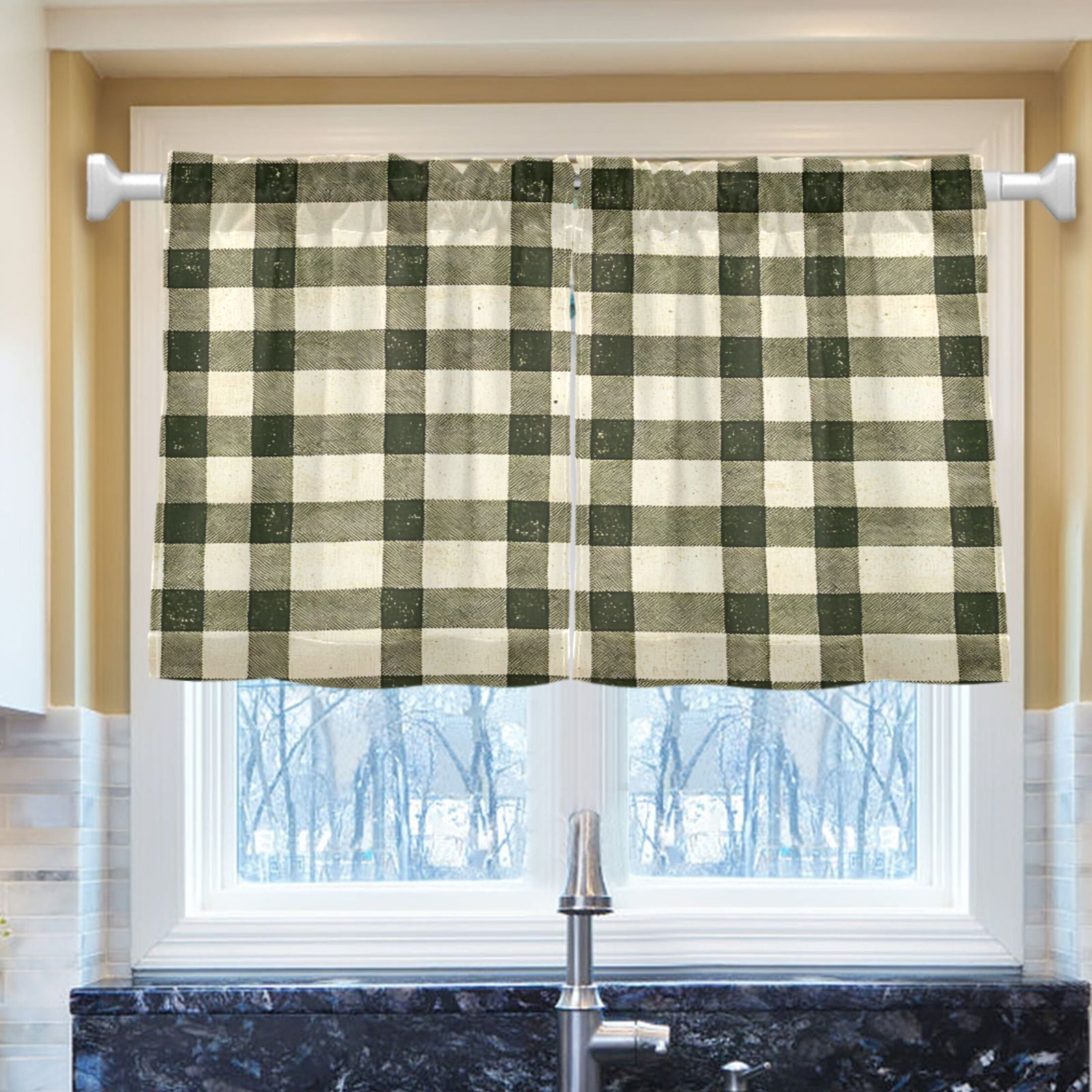 Ryvnso Retro Checkered Grid Half Curtains Sets Tier 2 Panels Short ...