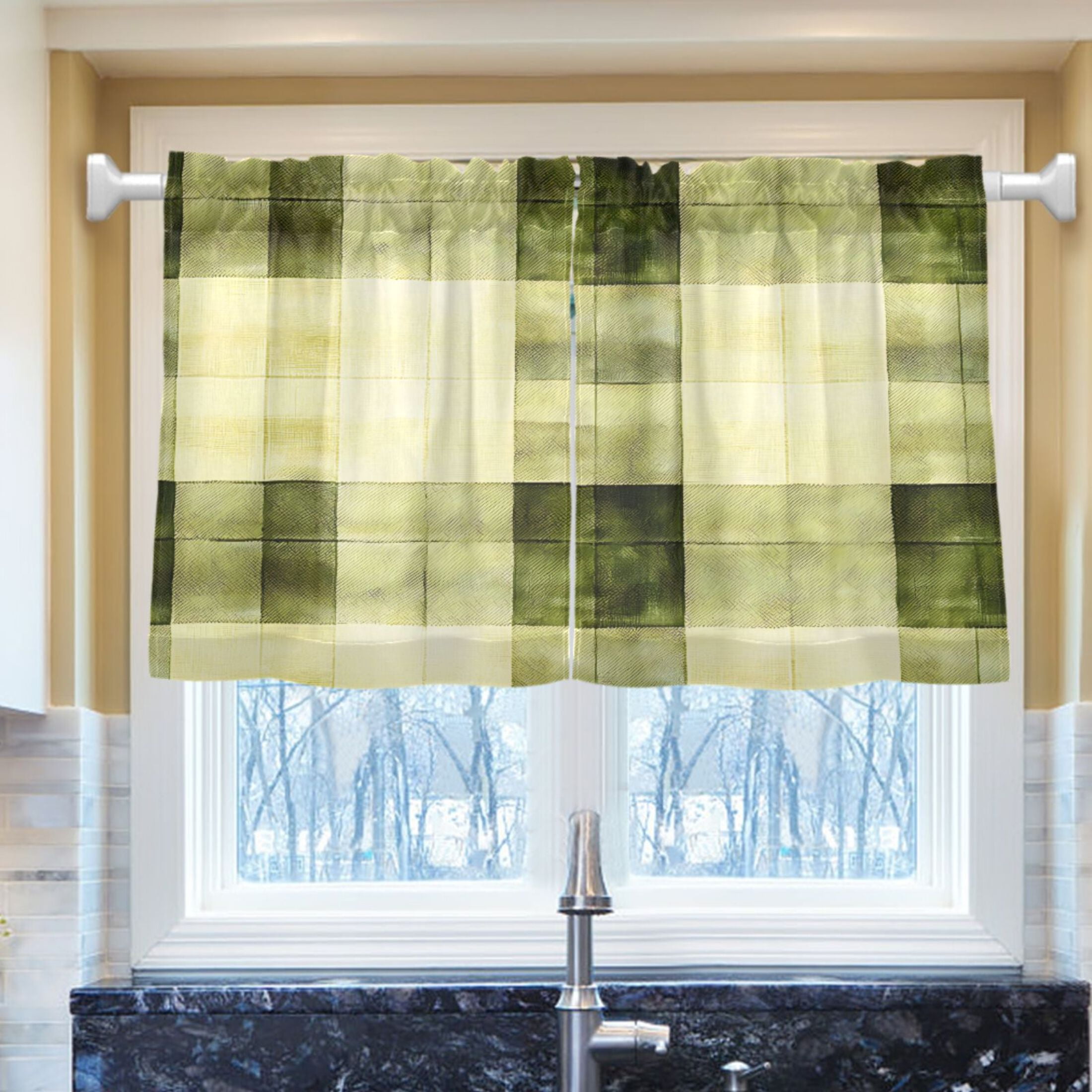 Ryvnso Retro Checkered Grid Half Curtains Sets Tier 2 Panels Short ...