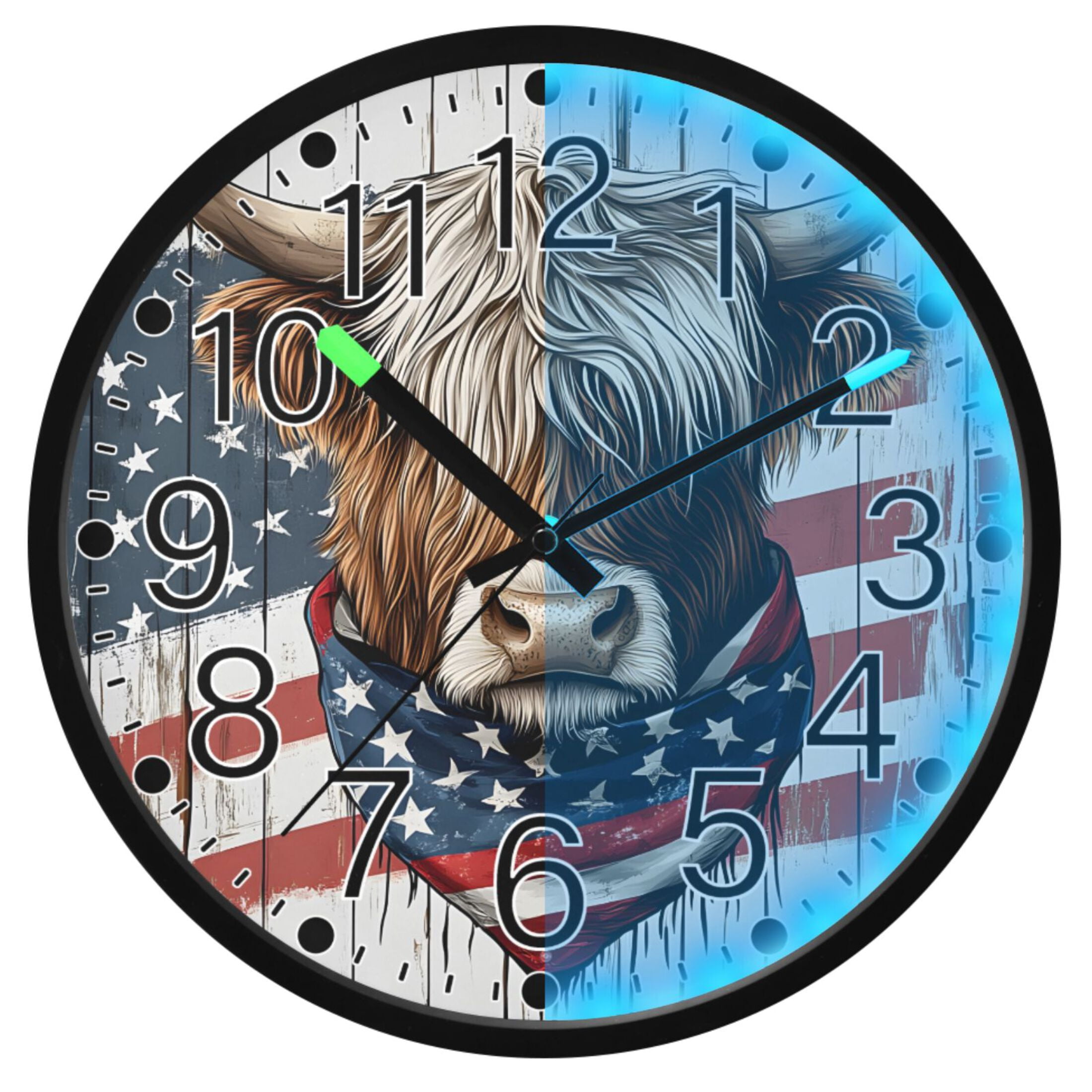 Ryvnso Retro Highland Cattle Usa Flag 12 Inch Night Light Wall Clock ...