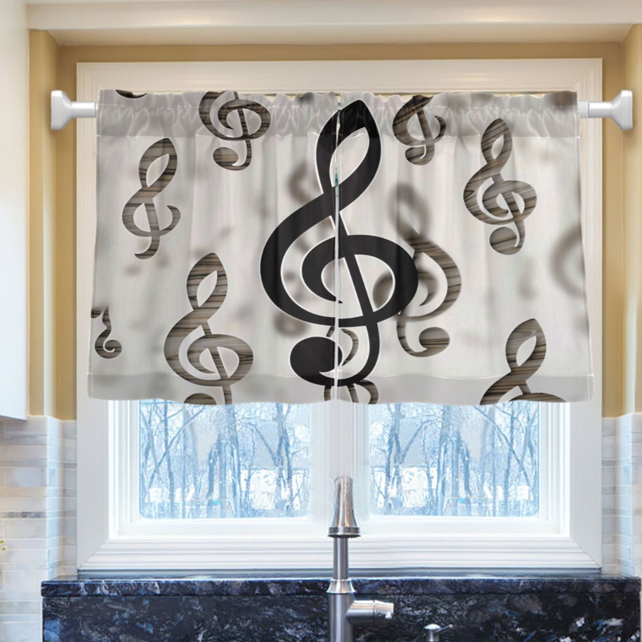 Ryvnso Retro Musical Note Half Curtains Sets Tier 2 Panels Short ...