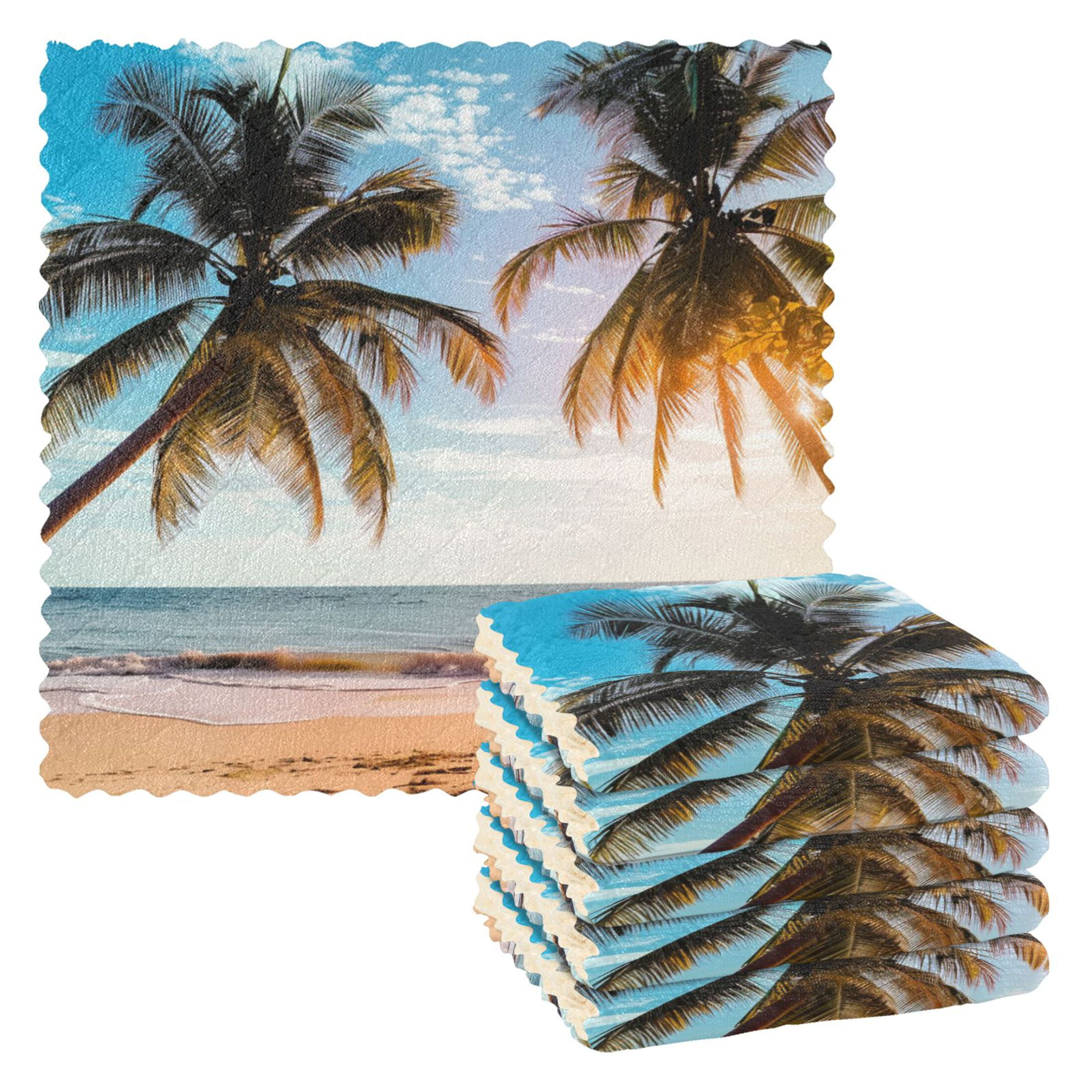 Ryvnso Retro Palm Tree Sunset Beach Kitchen Towels Dish Clothes for ...