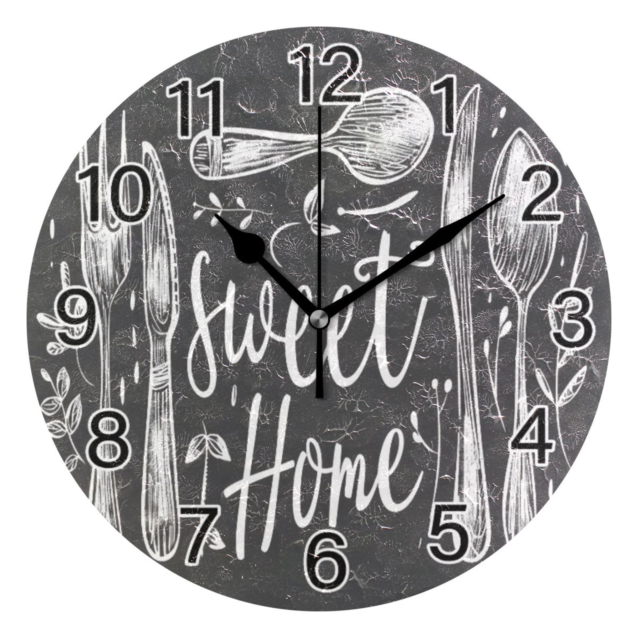 Ryvnso Retro Sweet Home and Spoon Wall Clock Non Ticking Silent Kitchen ...