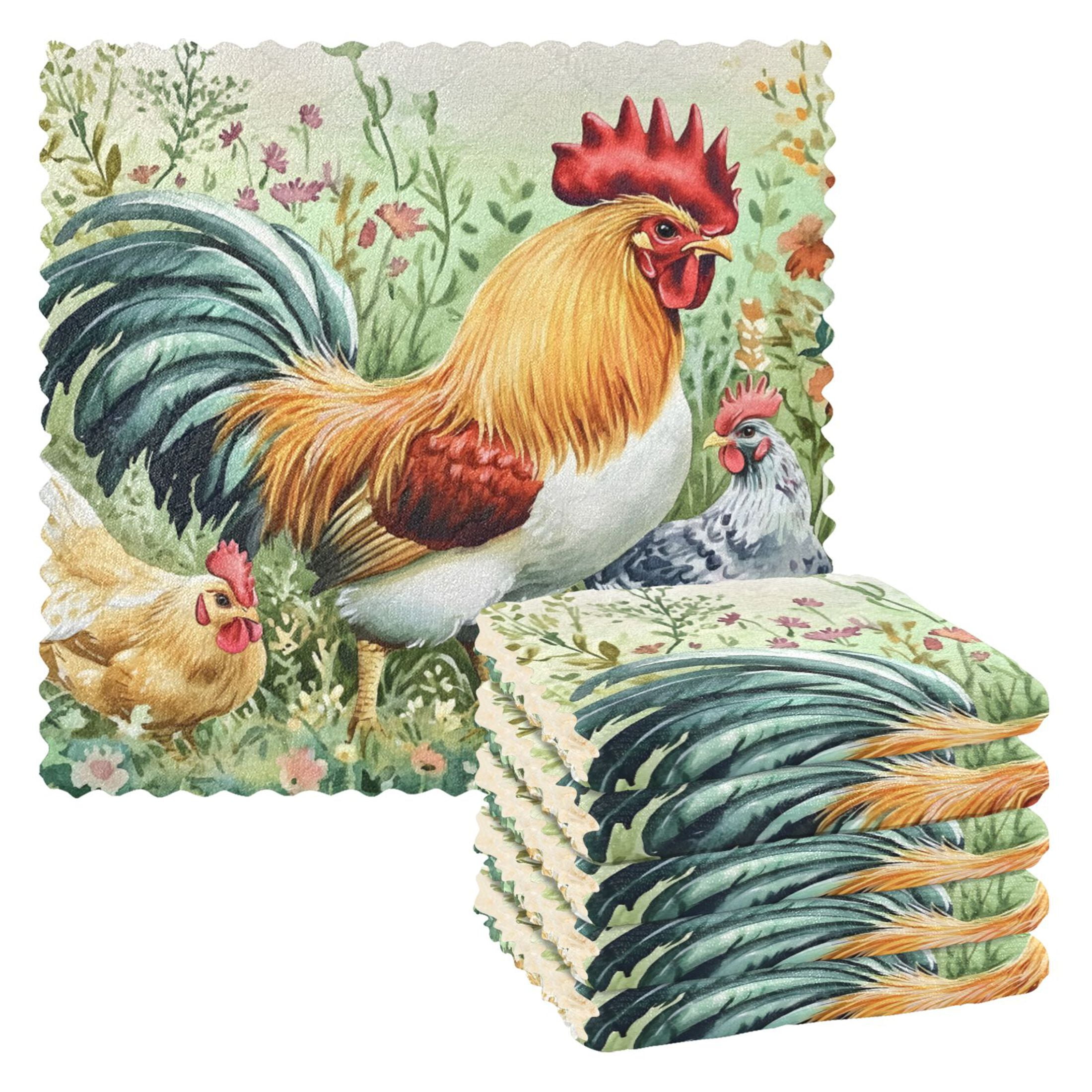 Ryvnso Rooster in Grass Kitchen Towels Dish Clothes for Drying Dishes Cleaning Absorbent Set of ...