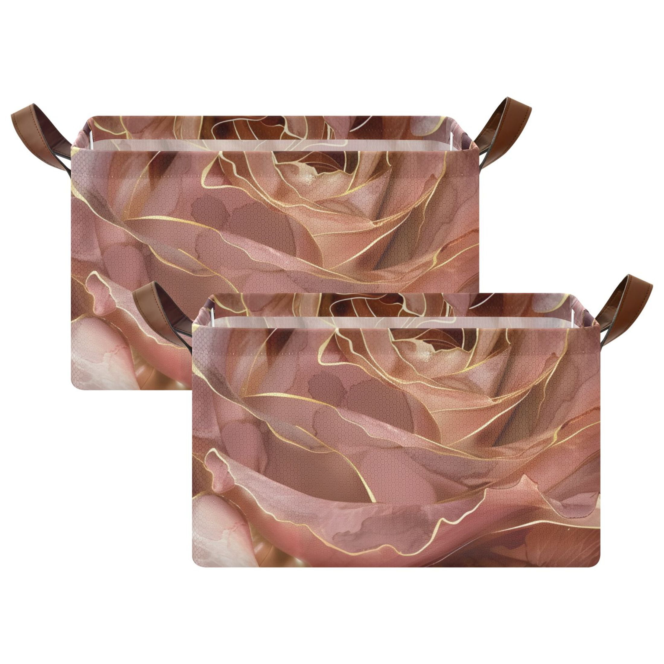 Ryvnso Roses Flower Gold Leaf Storage Bins Large Basket Foldable Cube ...