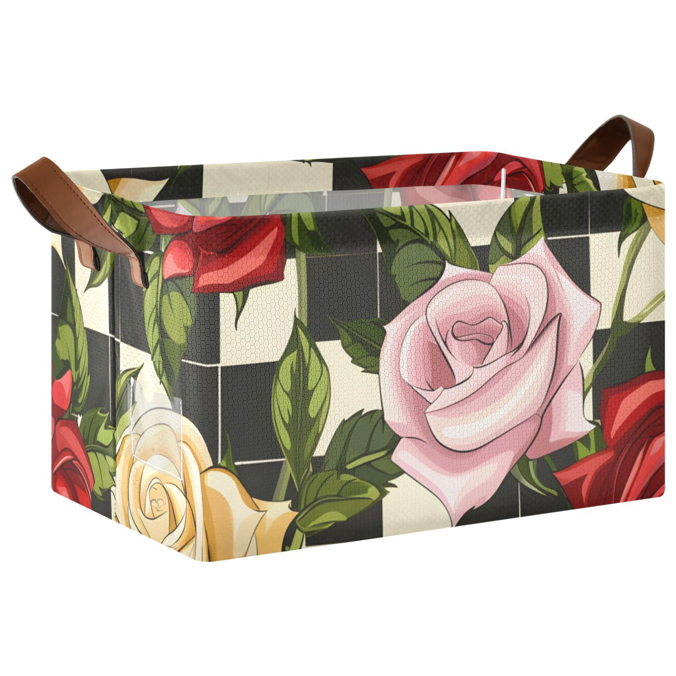 Ryvnso Roses Flower on Lattice Storage Bins Large Basket Foldable Cube ...