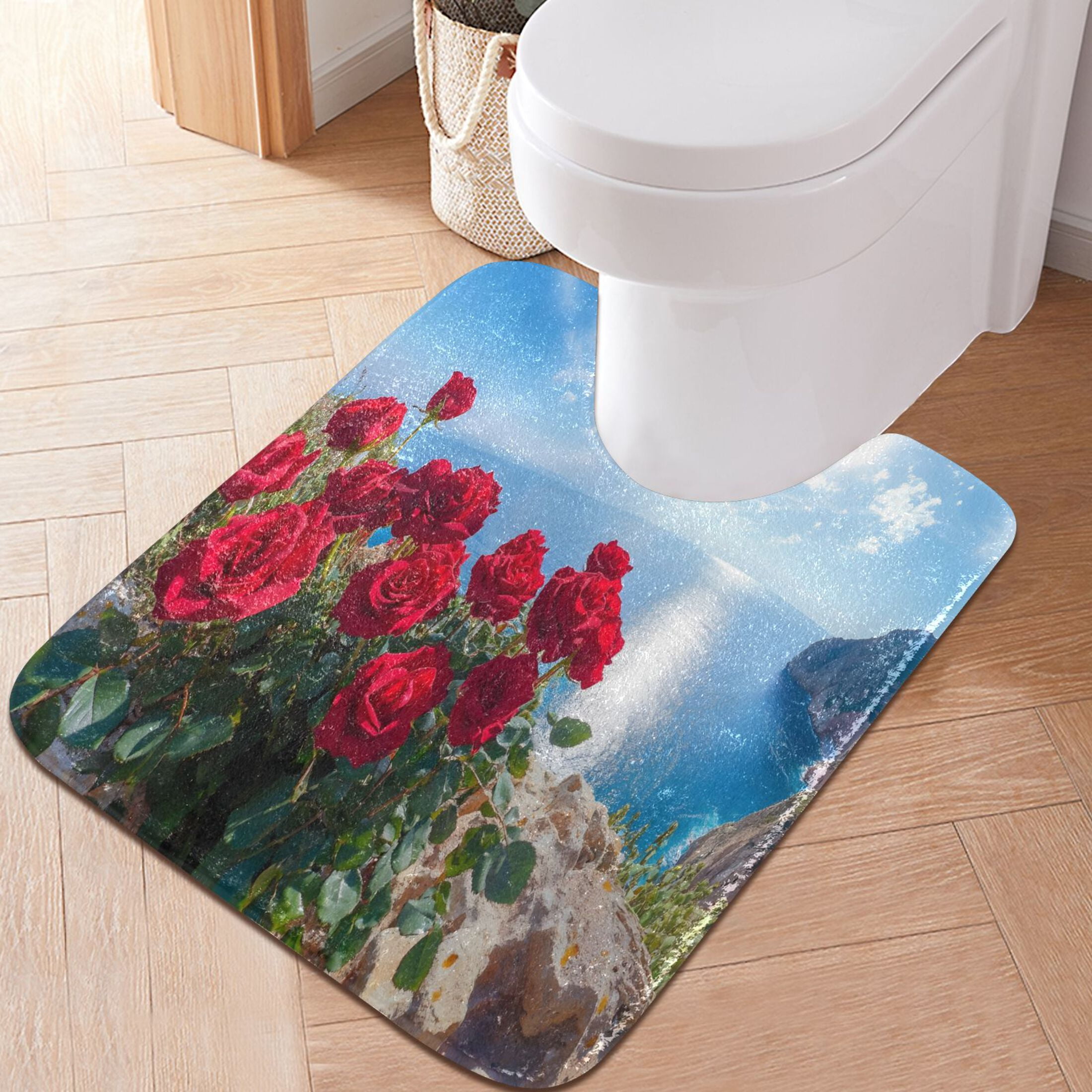 Ryvnso Roses Ocean Bathroom Shaggy Rugs Toilet U Shape Mat Soft Contour ...