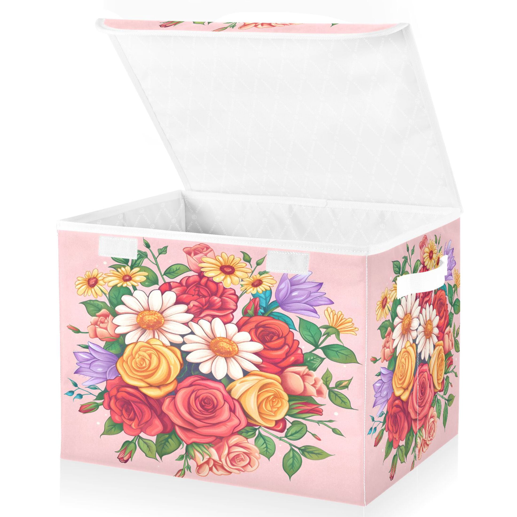 Ryvnso Roses and Daisy Flower Large Lidded Foldable Storage Baskets ...