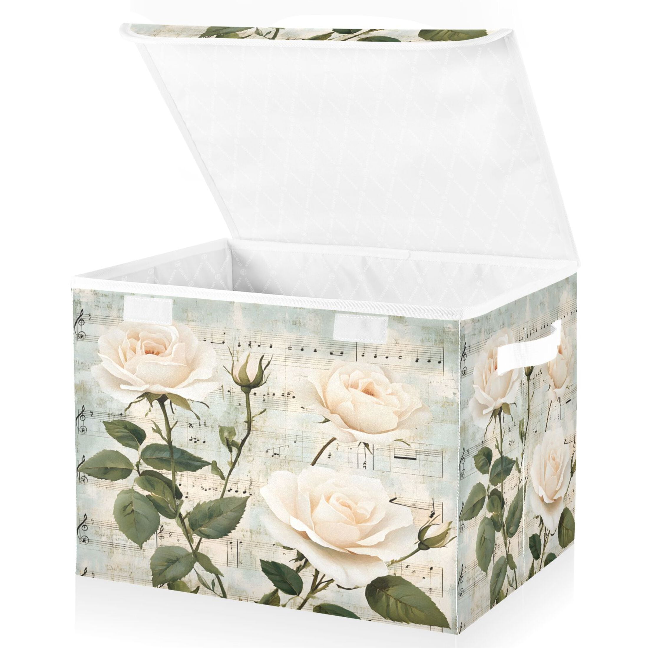 Ryvnso Roses on Music Notes Large Lidded Foldable Storage Baskets Cubes ...