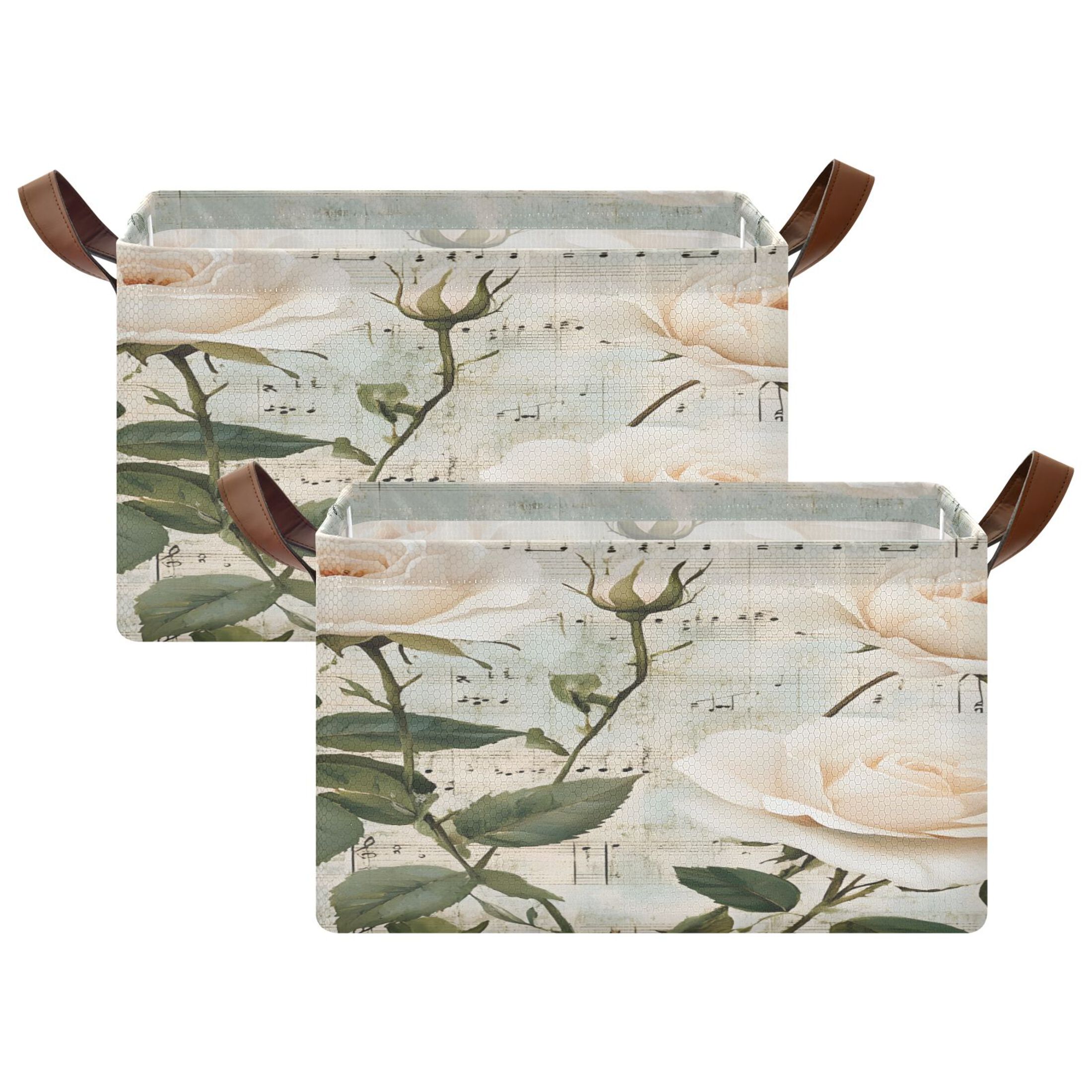 Ryvnso Roses on Music Notes Storage Bins Large Basket Foldable Cube ...