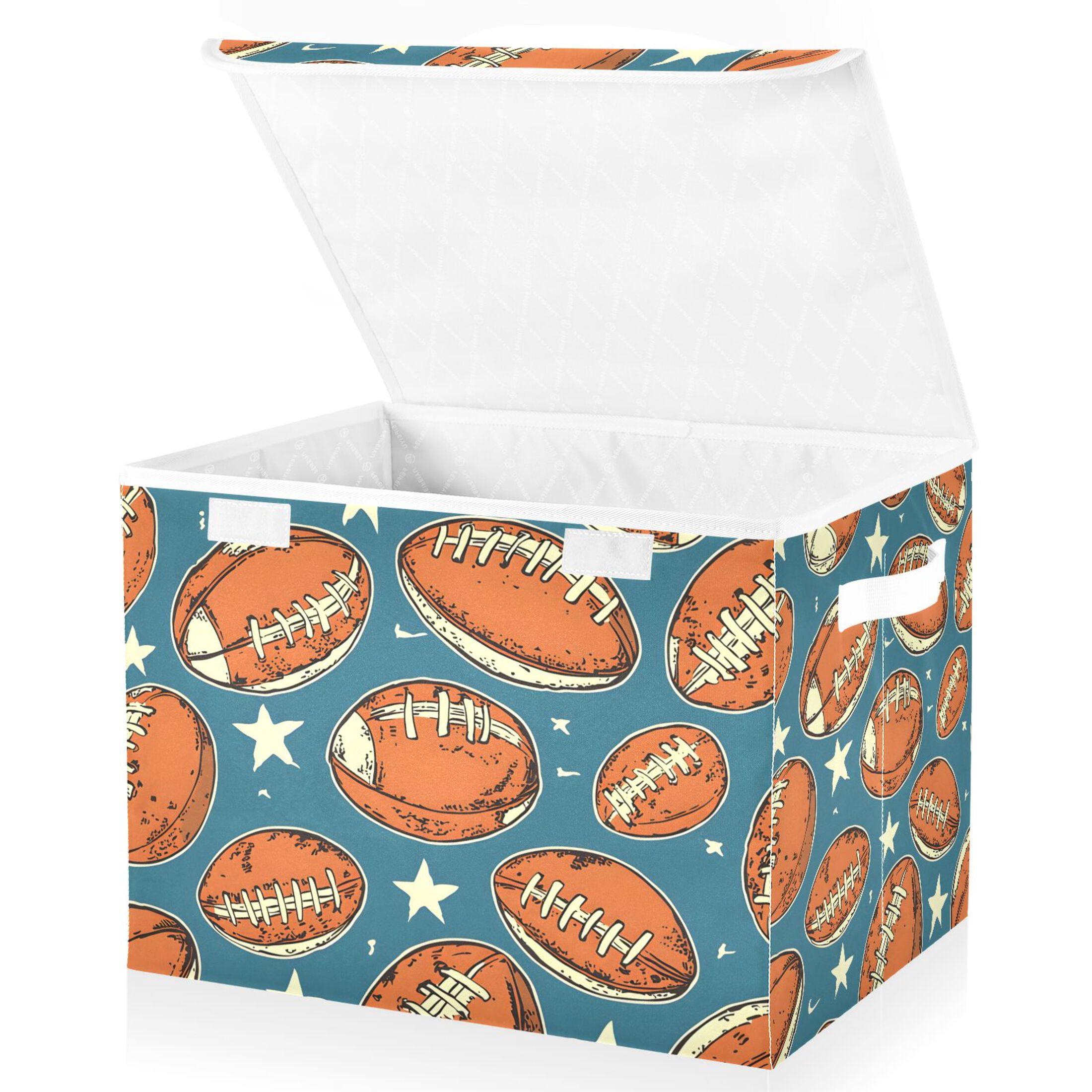 Ryvnso Rugby Ball Football Stars Large Lidded Foldable Storage Baskets ...