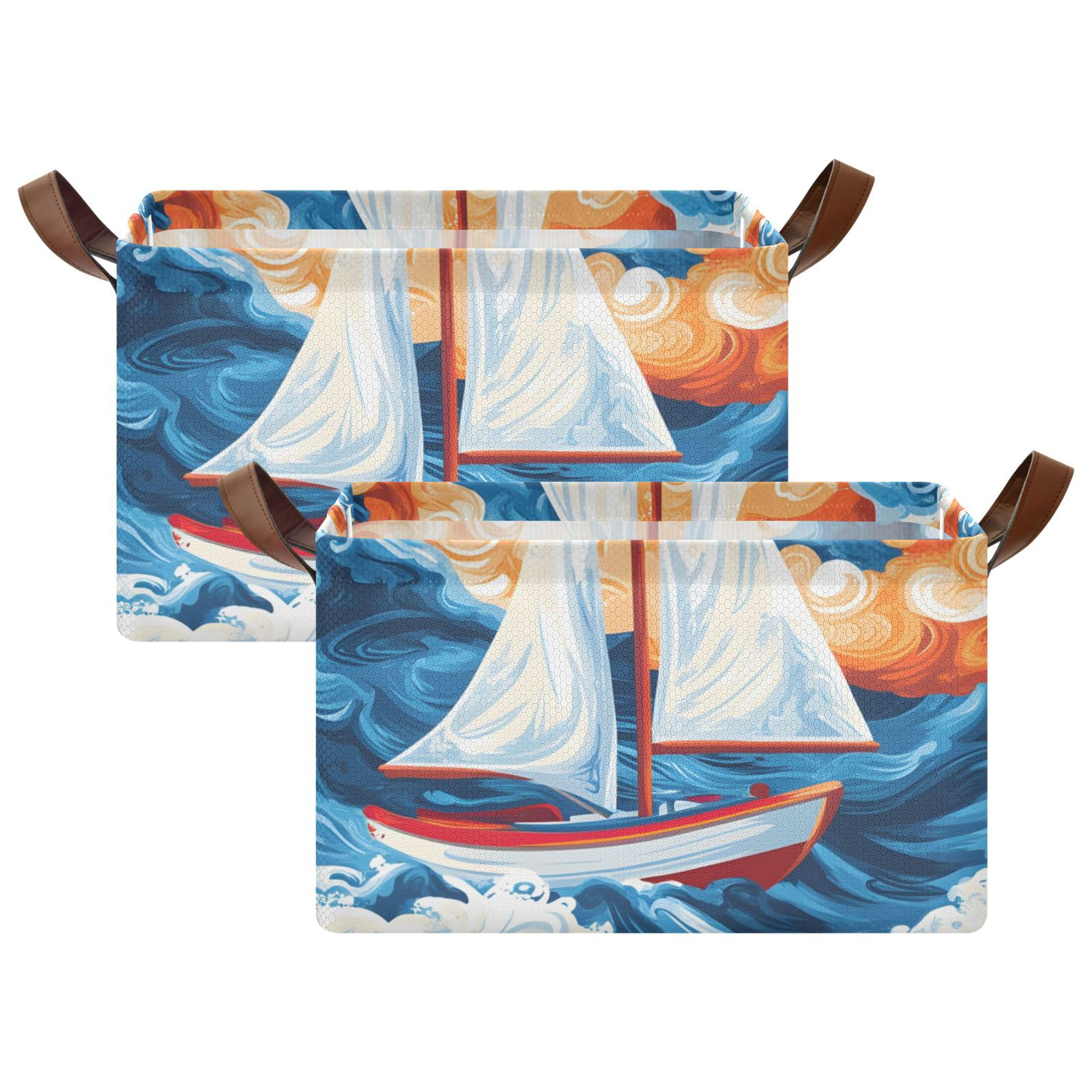 Ryvnso Sailboat Landscape Sea Storage Bins Large Basket Foldable Cube ...