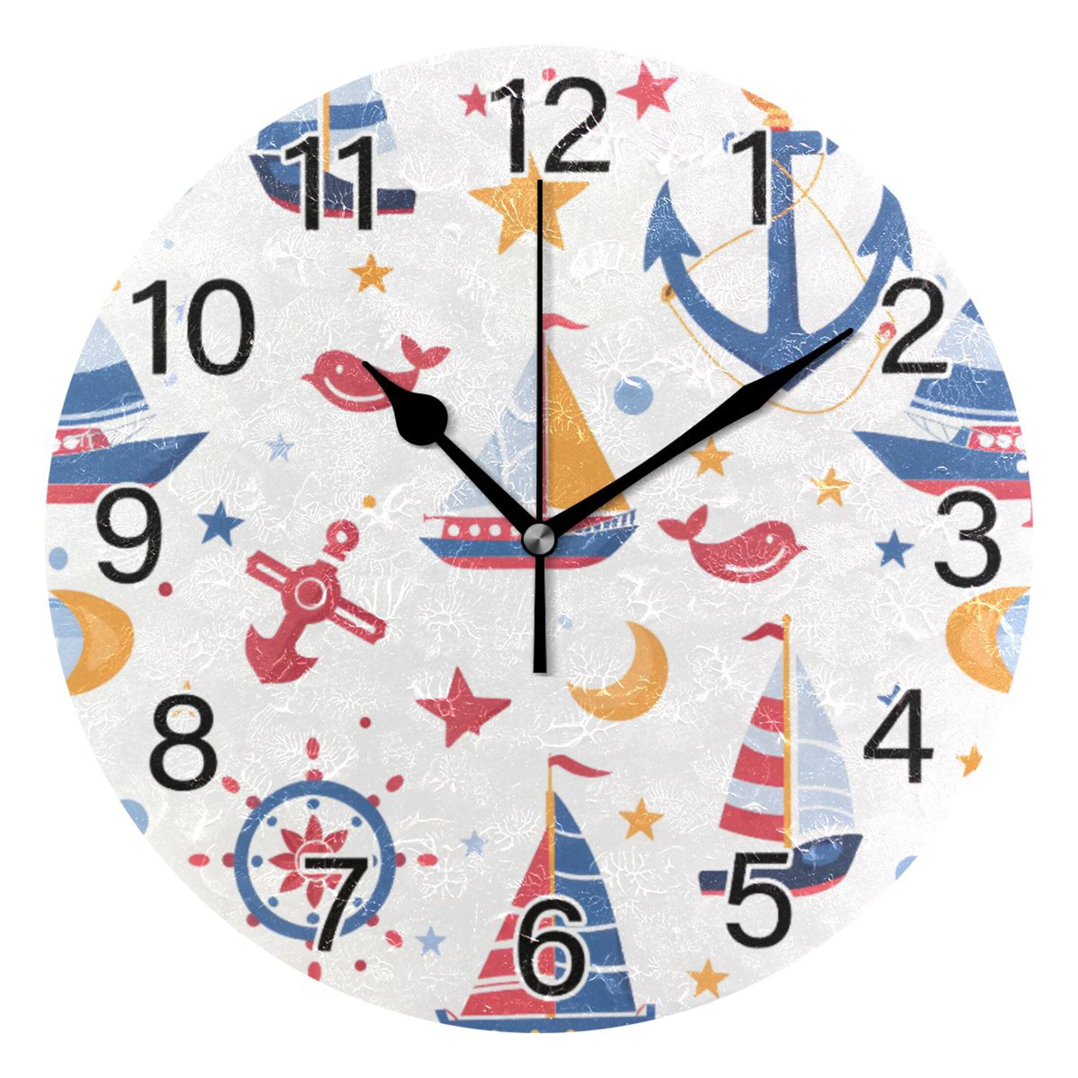 Ryvnso Sailing Ship Wall Clock Non Ticking Silent Kitchen Clock Battery ...