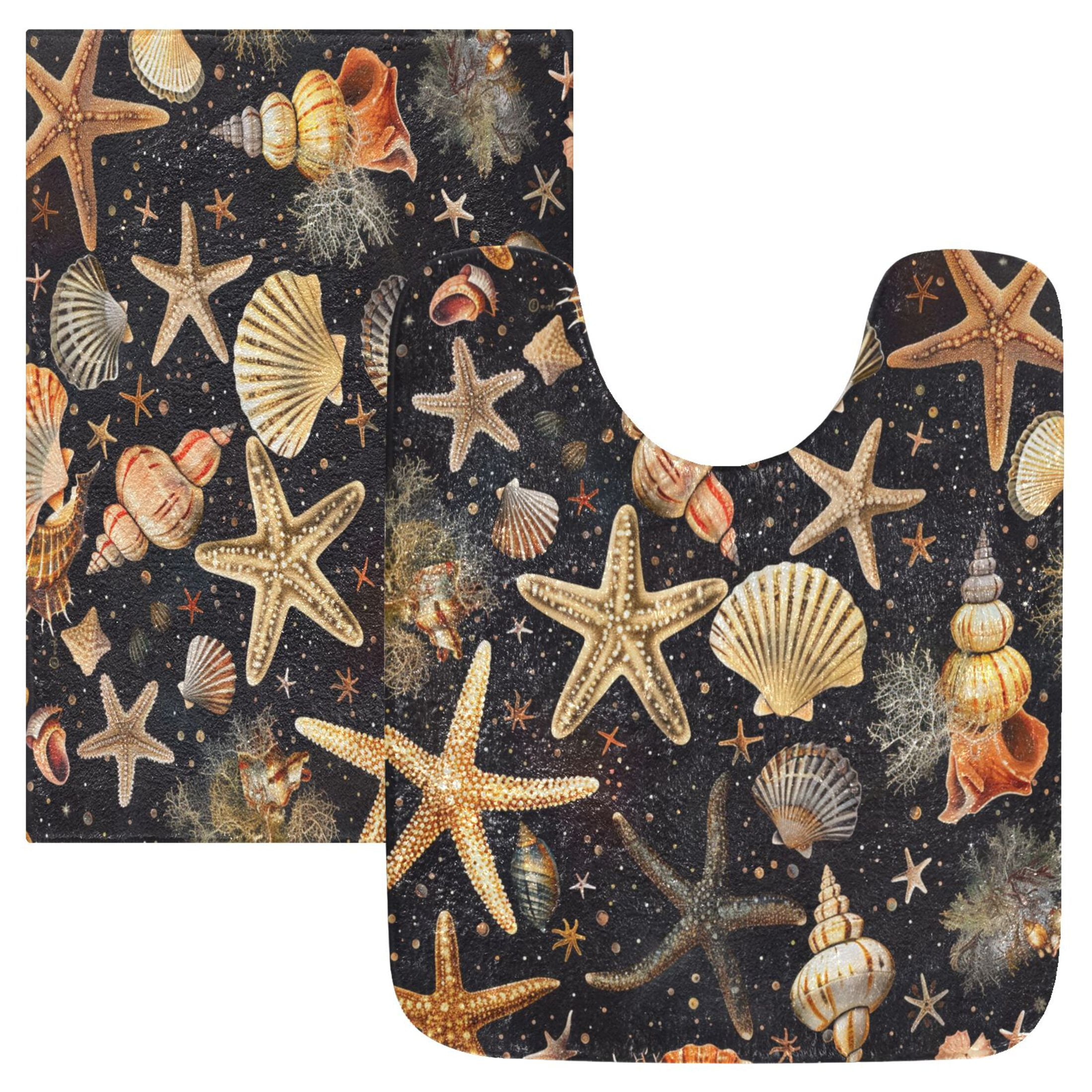 Ryvnso Sea Shells Stars Coral Bathroom Shaggy Rugs Toilet Mat Soft ...