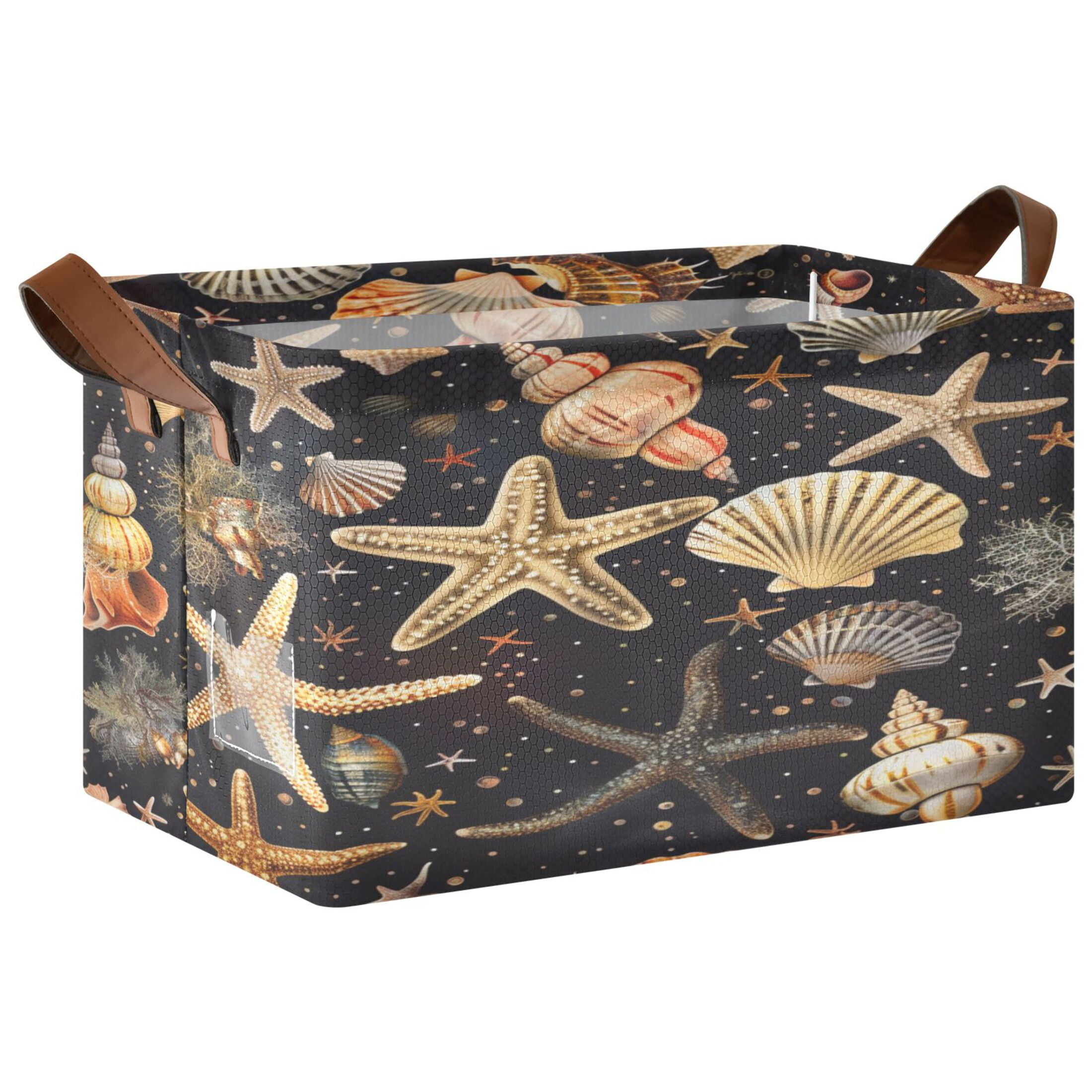Ryvnso Sea Shells Stars Coral Storage Bins Large Basket Foldable Cube ...