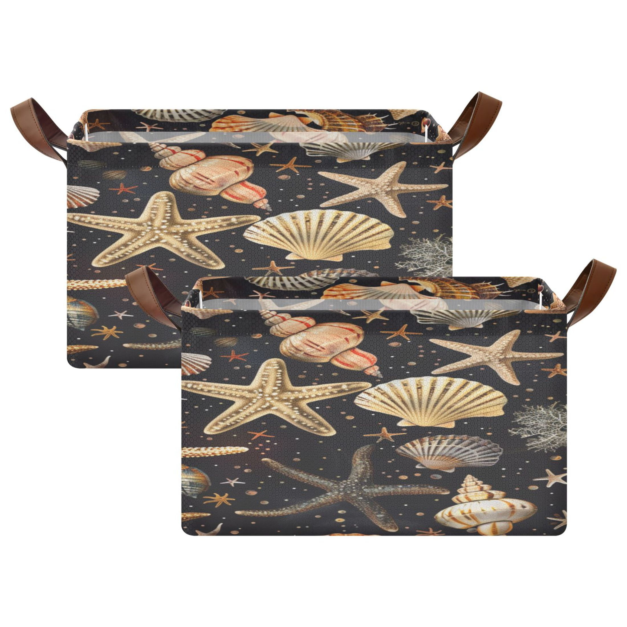 Ryvnso Sea Shells Stars Coral Storage Bins Large Basket Foldable Cube ...