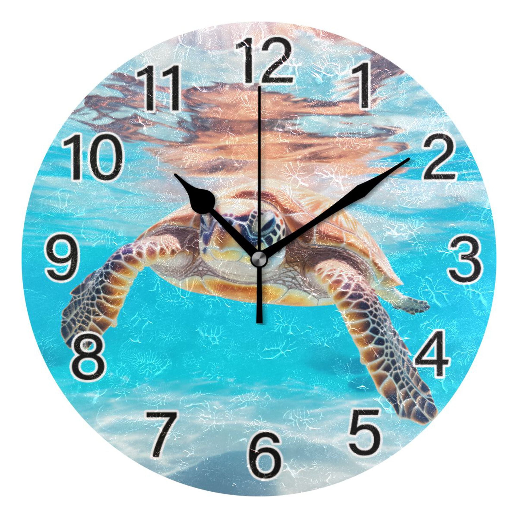Ryvnso Sea Turtle Swimming in Sea Wall Clock Non Ticking Silent Kitchen ...