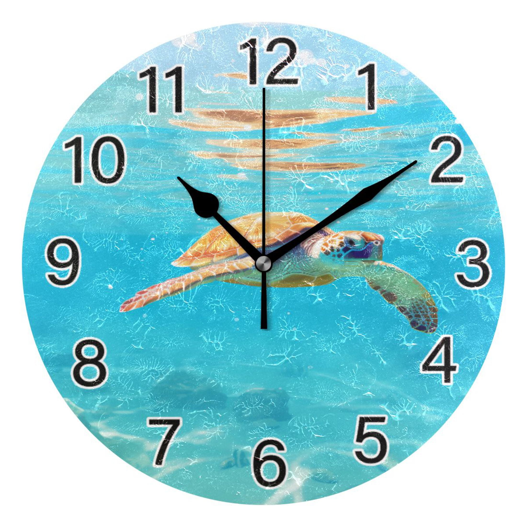 Ryvnso Sea Turtle in Sea View Wall Clock Non Ticking Silent Kitchen ...