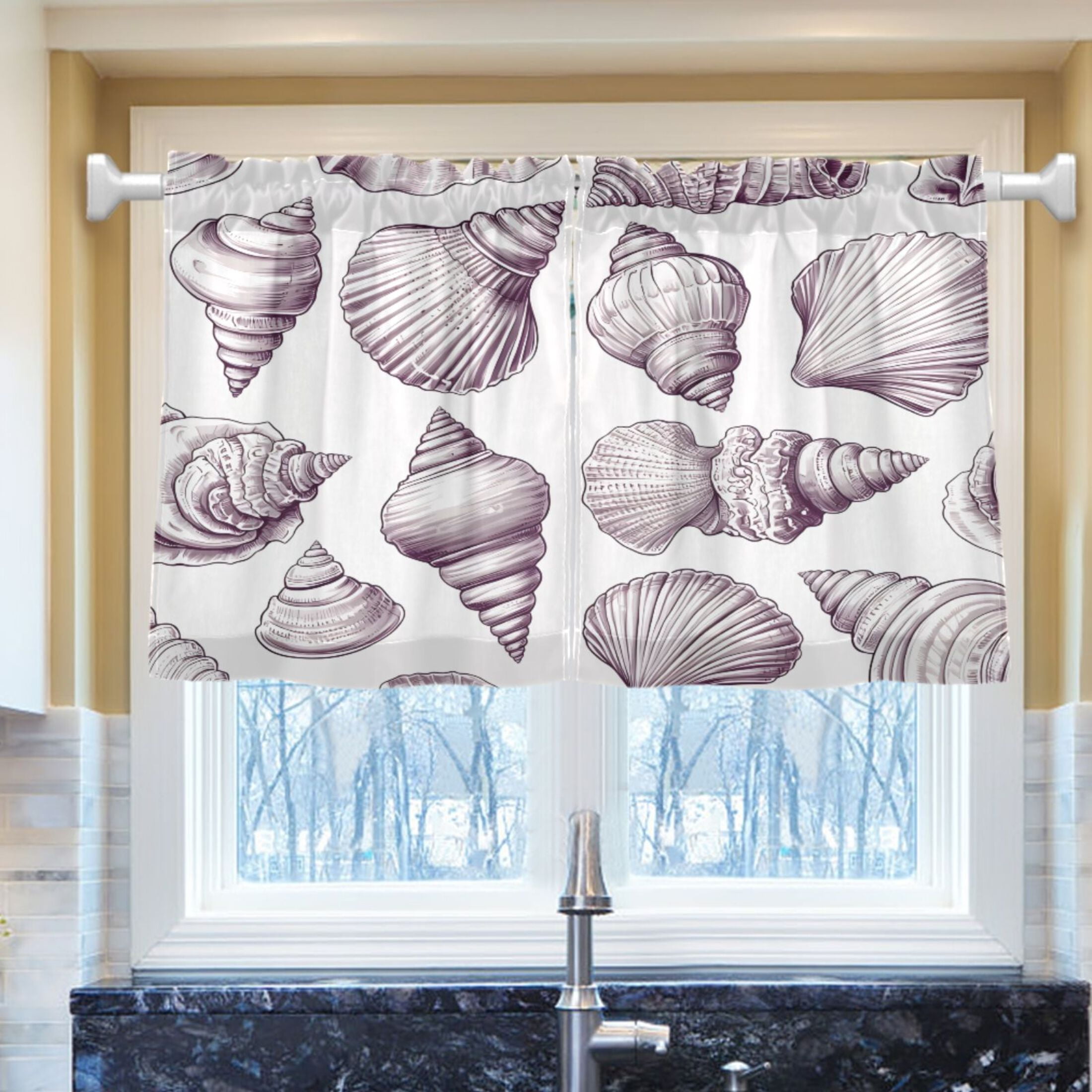 Ryvnso Seashell Conch Half Curtains Sets Tier 2 Panels Short Curtain ...