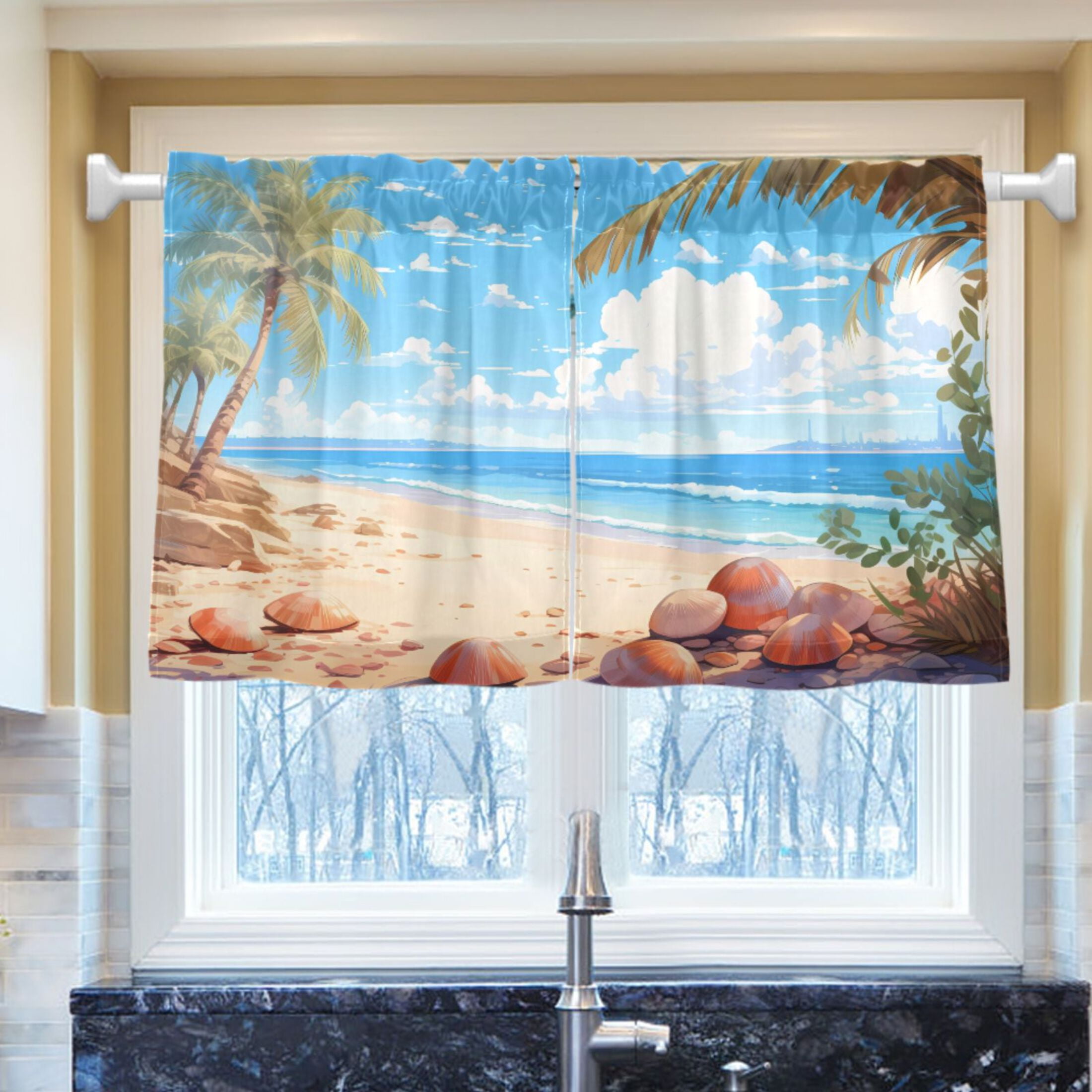 Ryvnso Seashell on Beach Palm Tree Half Curtains Sets Tier 2 Panels ...