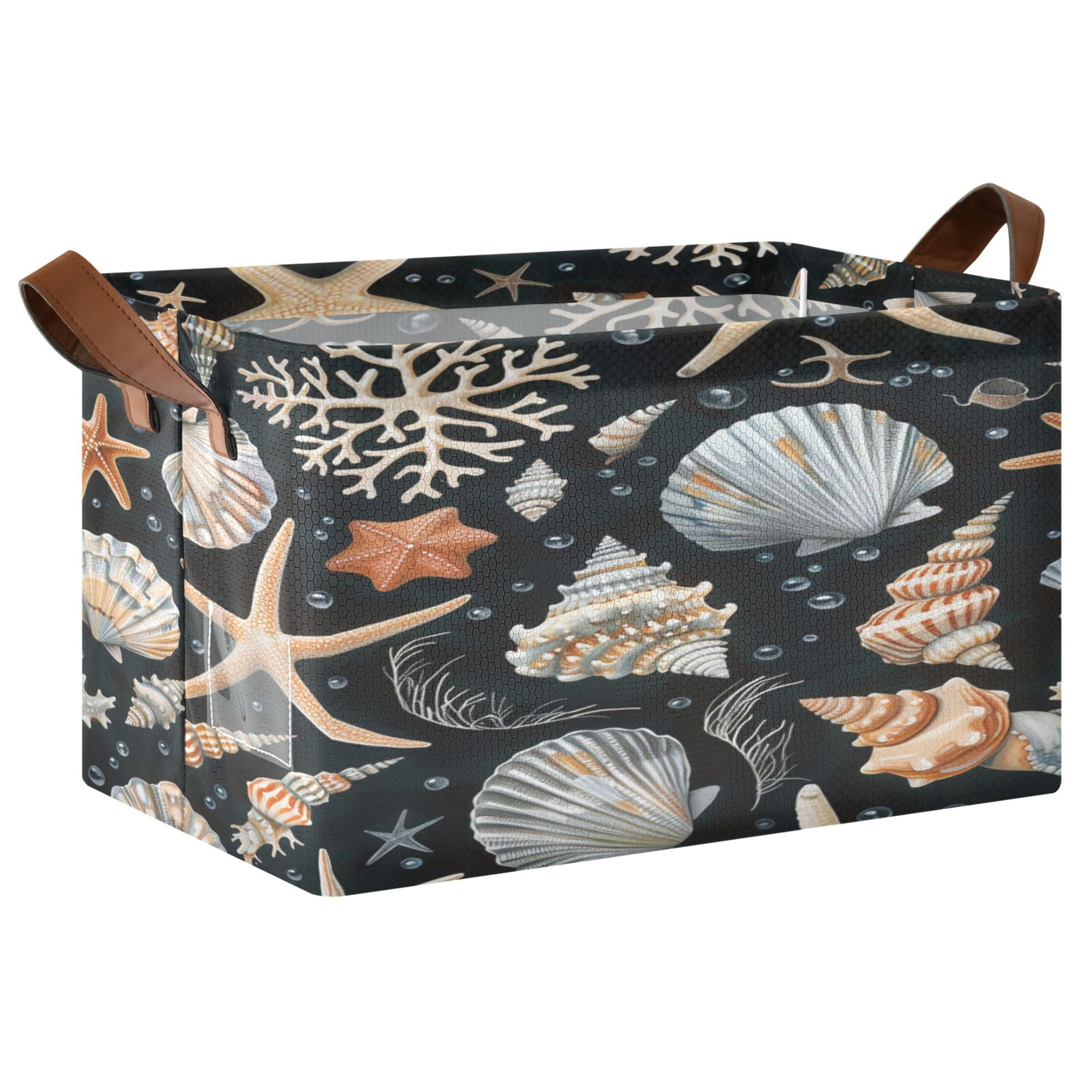 Ryvnso Seashells Coral Stars Seaweed Storage Bins Large Basket Foldable ...