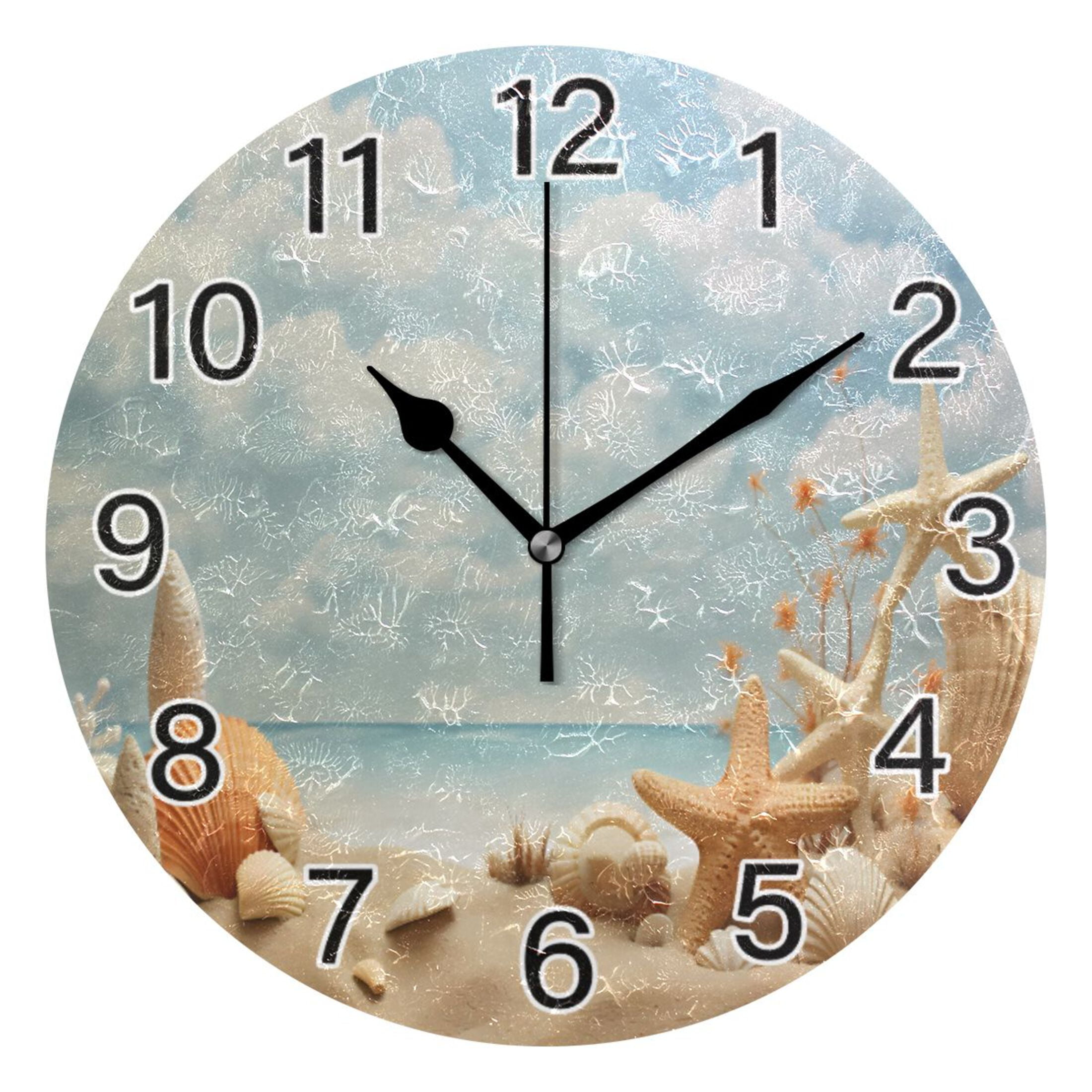 Ryvnso Seashells on Beach with Sky Wall Clock Non Ticking Silent ...